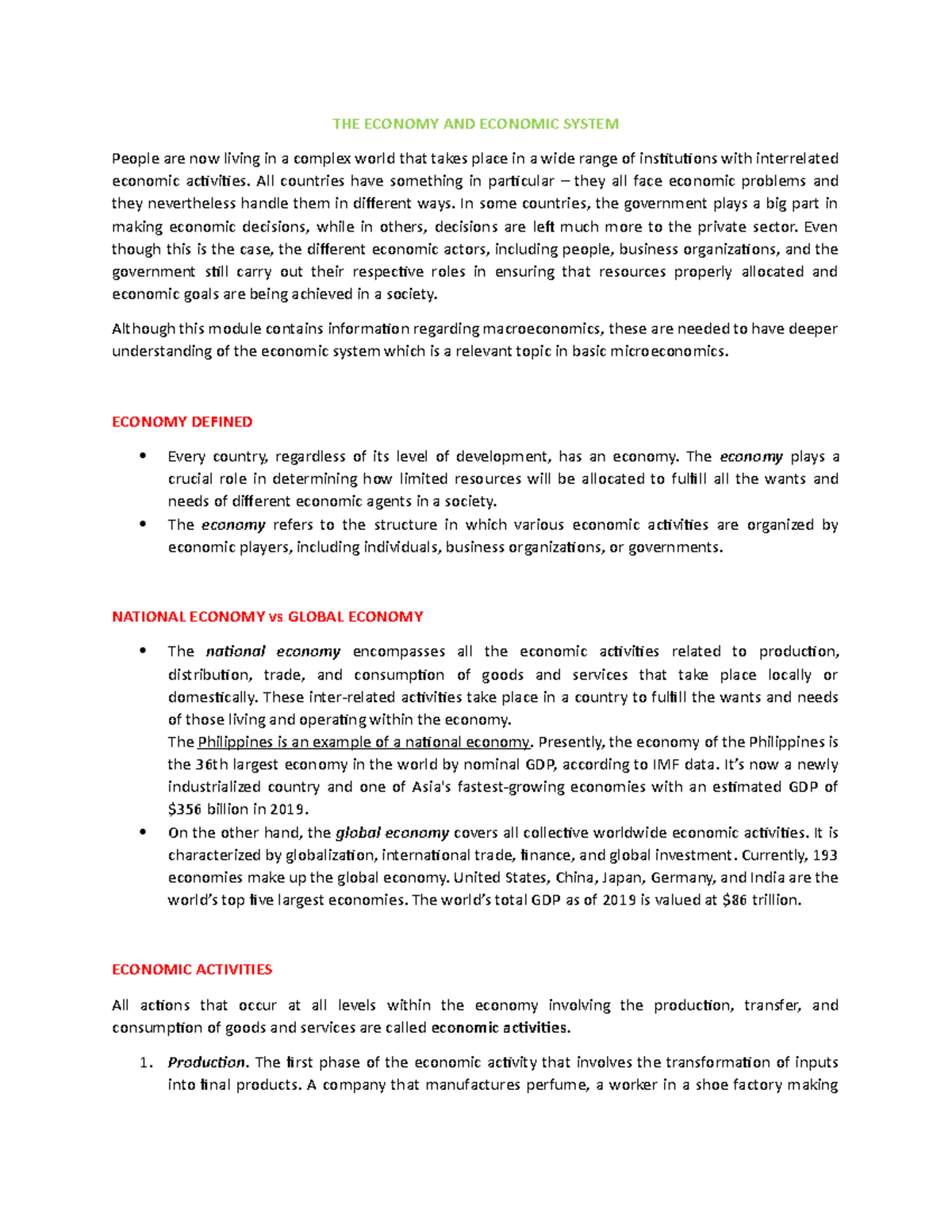 THE Economy AND Economic System - THE ECONOMY AND ECONOMIC SYSTEM ...