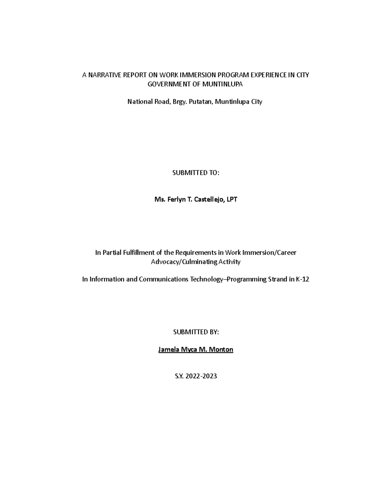 Temp1 - lesson - A NARRATIVE REPORT ON WORK IMMERSION PROGRAM ...