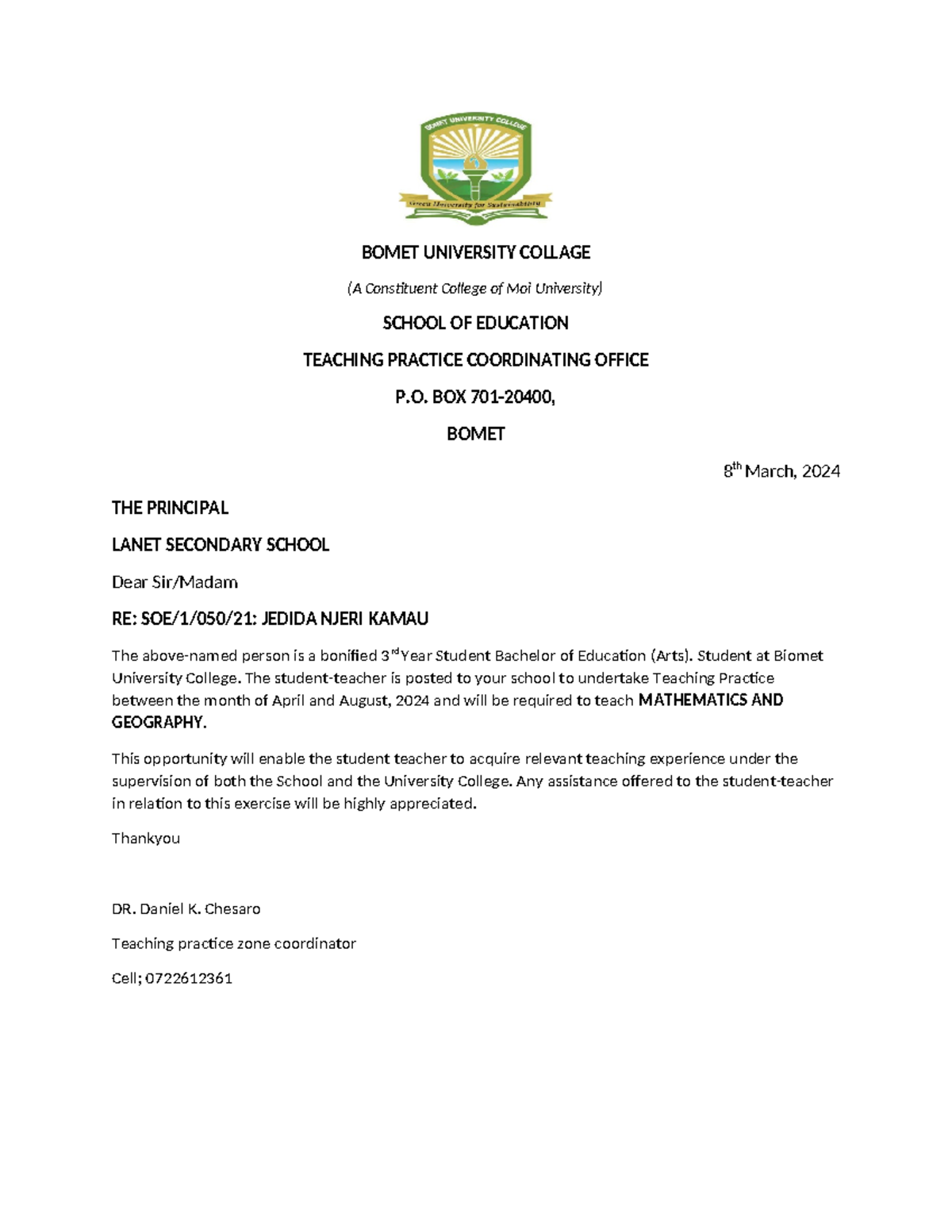 Bomet University Collage - BOMET UNIVERSITY COLLAGE (A Constituent ...