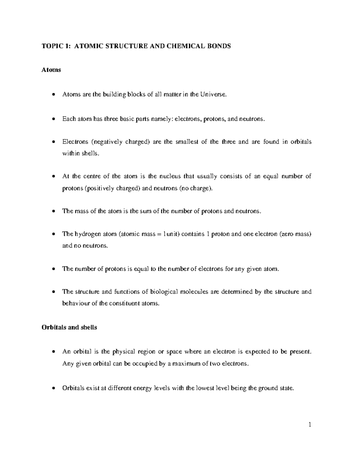Topic 1 Atomic Structure and Chemical Bonds 2021 - TOPIC 1: ATOMIC ...