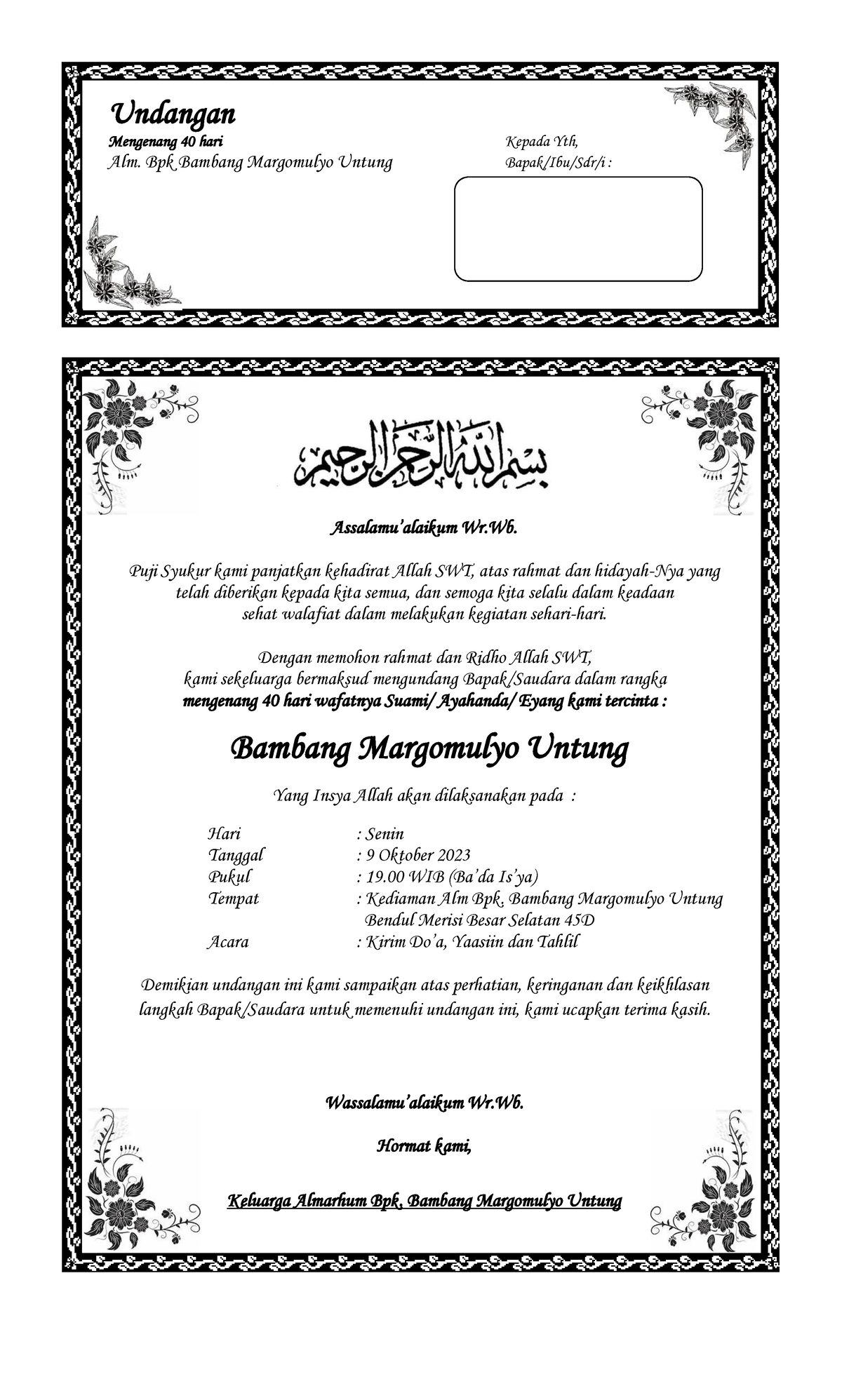 Undangan 40 HARI Mertua RESI - Undangan Mengenang 40 hari Kepada Yth ...