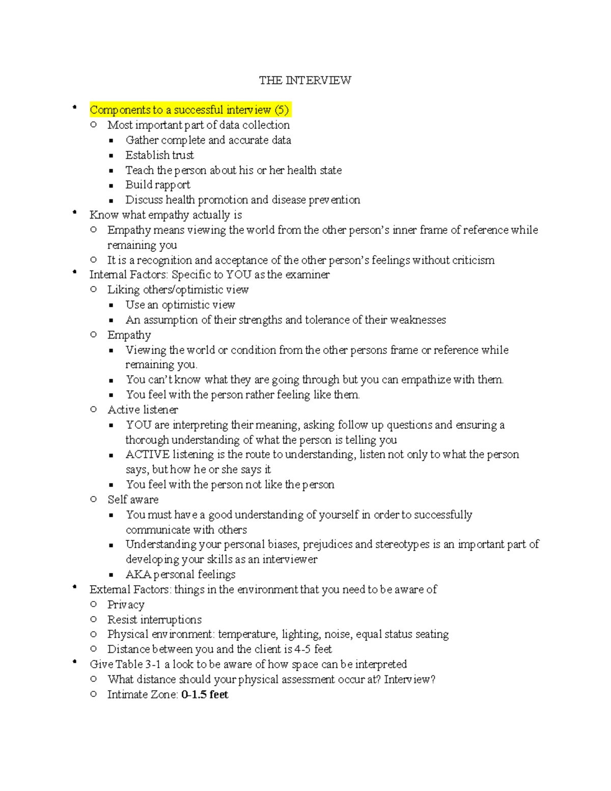 Chapter 3 Quick Sheet - THE INTERVIEW Components to a successful ...