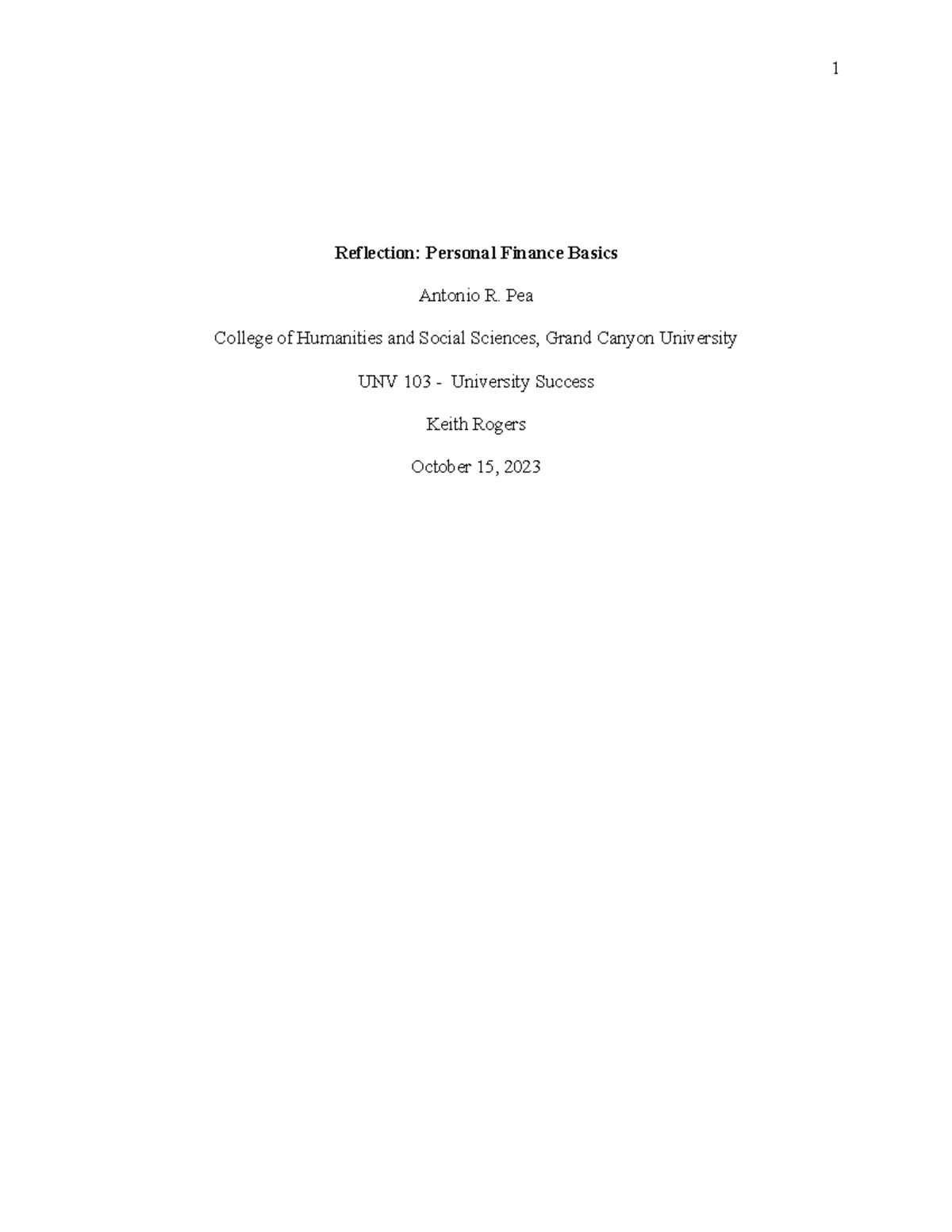 Reflection Personal Finance Basics - Reflection: Personal Finance ...