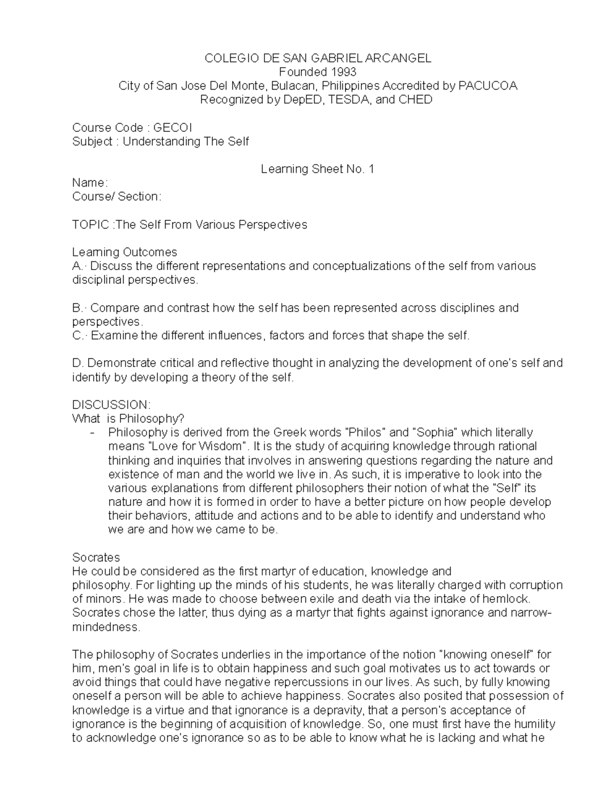 Understanding-Self - This is a lecture so you used it as your reviewer ...