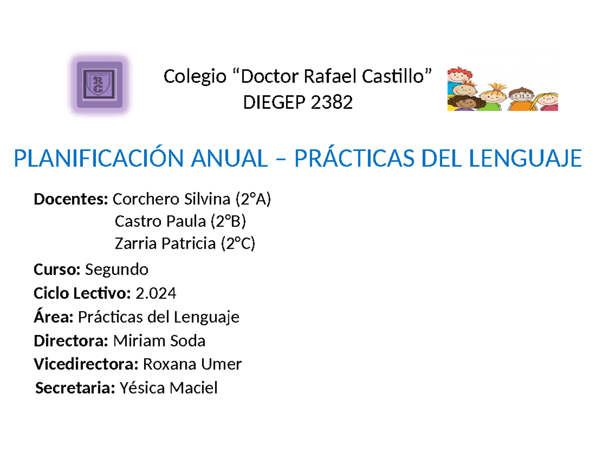 1. Planificacion Lenguaje 2DO 2024 Segundo - Colegio “Doctor Rafael ...