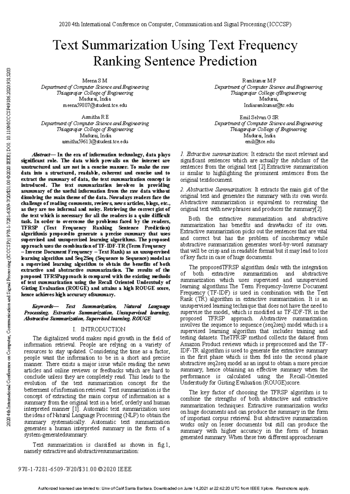 COMPUTER SCIENCE - 978-1-7281-6509-7/20/$31 ©2020 IEEE Text ...