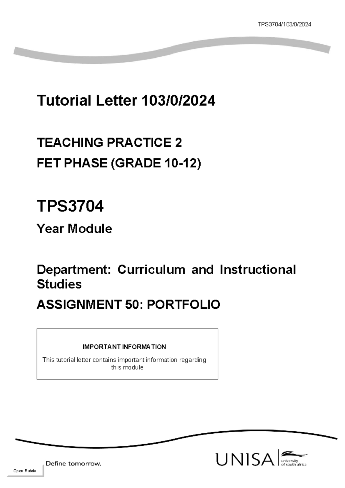 TPS3704 Portfolio PDF Format - TPS3704/103/0/202 4 Tutorial Letter 103/0/ TEACHING PRACTICE 2 ...