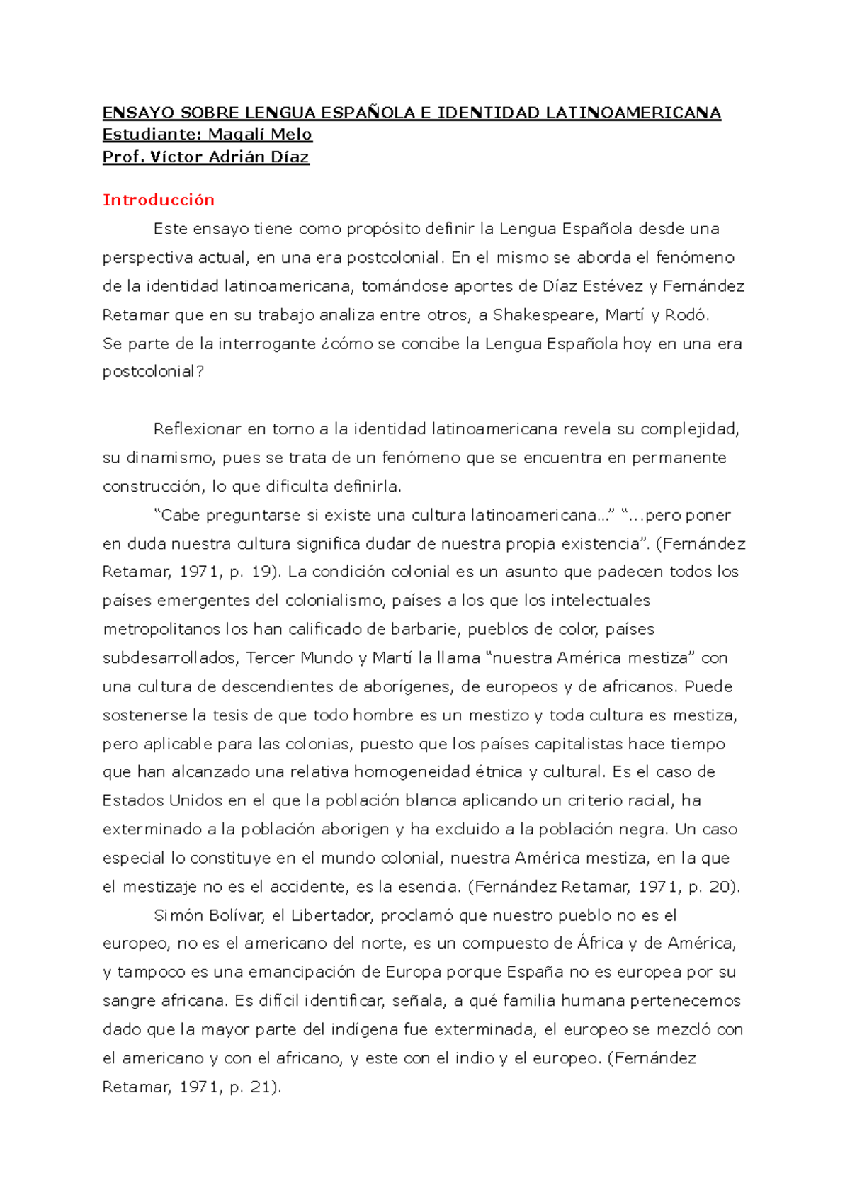 Ensayo sobre identidad latinoamericana - ENSAYO SOBRE LENGUA ESPAÑOLA E ...