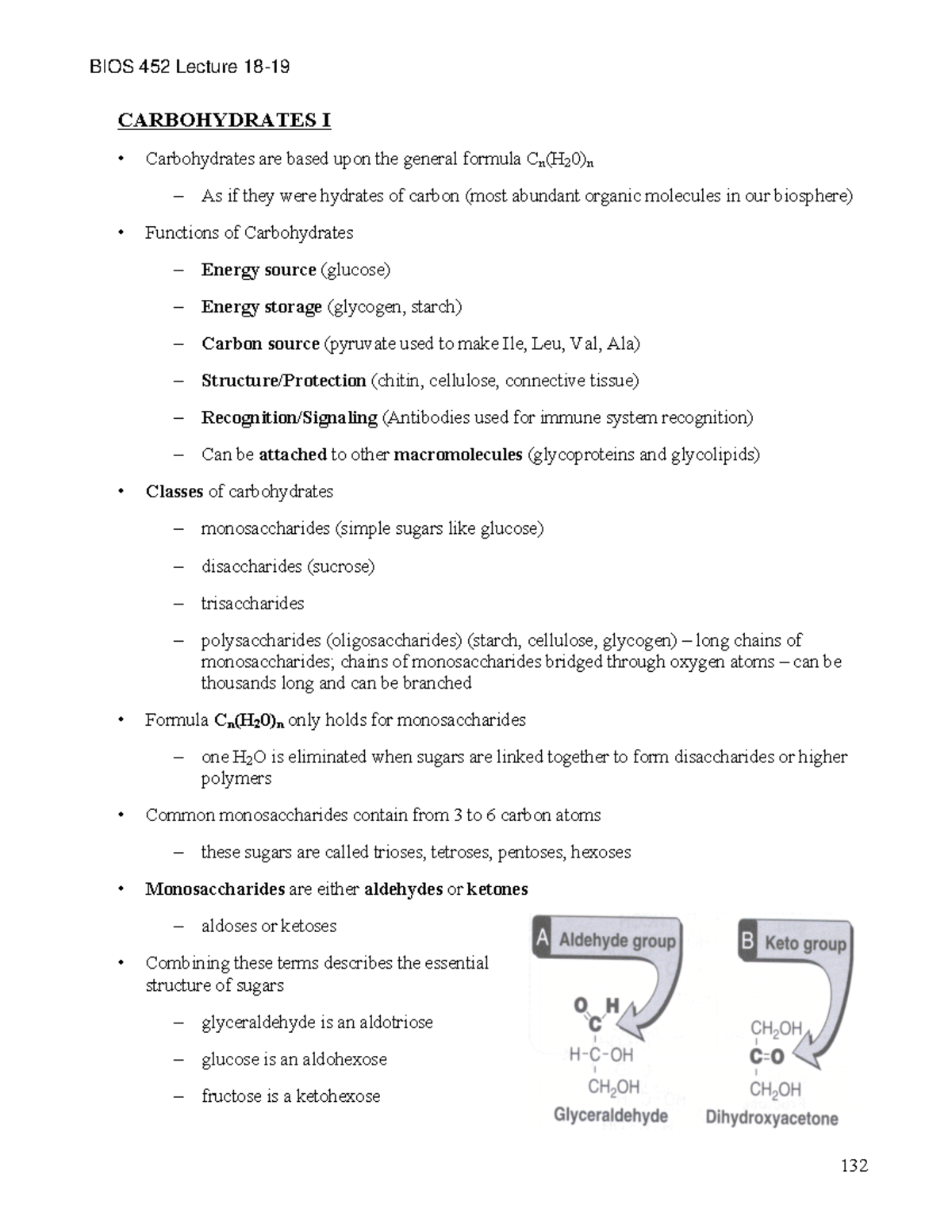 Bio Chem Lecture 18 & 19 - BIOS 452 Lecture CARBOHYDRATES I ...