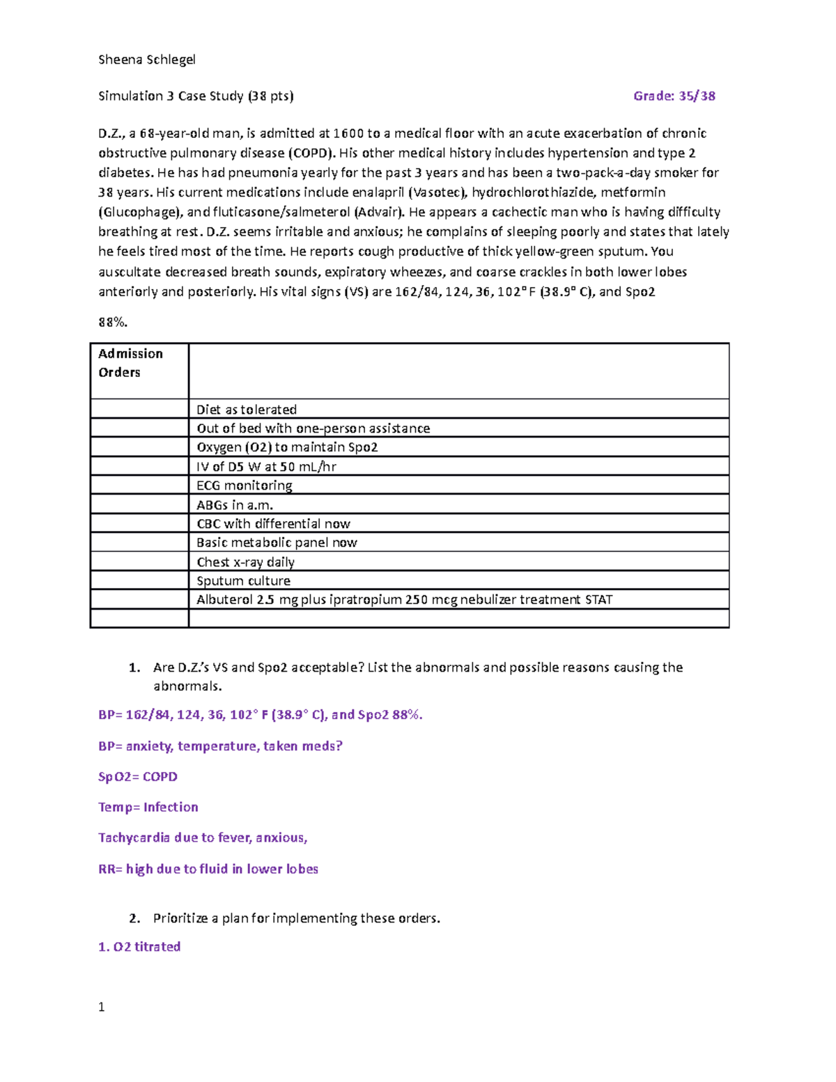 Sim 3 Case Study - Simulation 3 Case Study (38 pts) Grade: 35/ D., a 68 ...