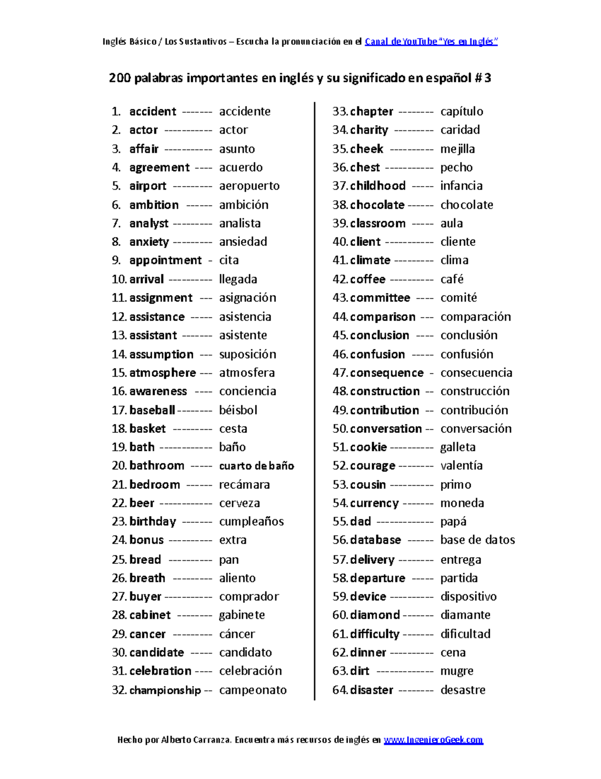 200 Palabras Importantes En Ingl s 3 Y Su Significado En Espa ol