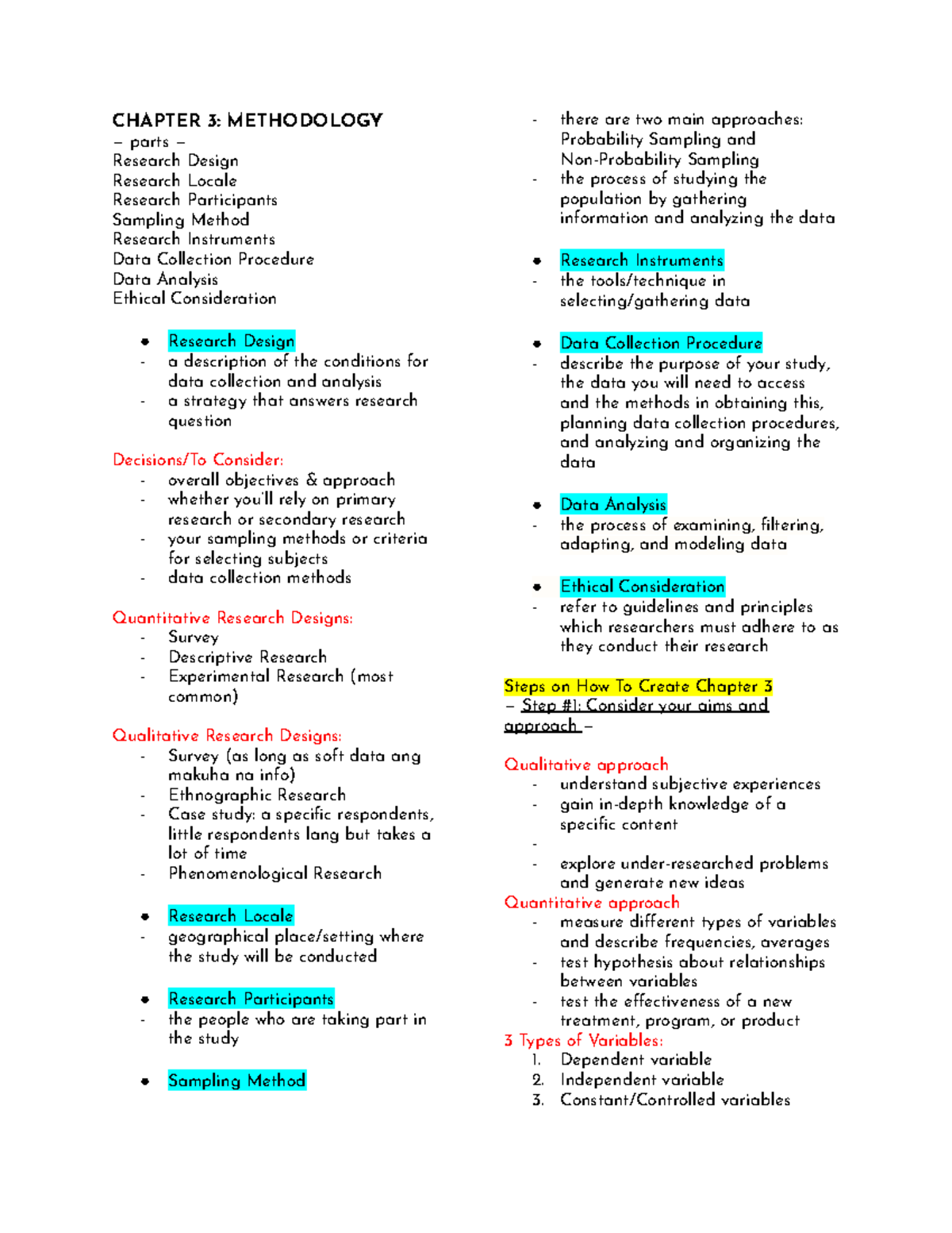 4Q PR1 reviewer ☆ - CHAPTER 3: METHODOLOGY — parts — Research Design ...