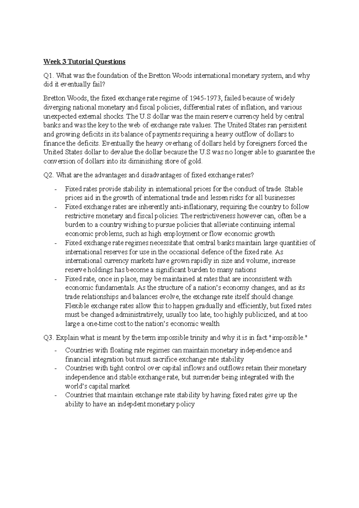 Week 3 Questions - tute questoin - Week 3 Tutorial Questions Q1. What ...