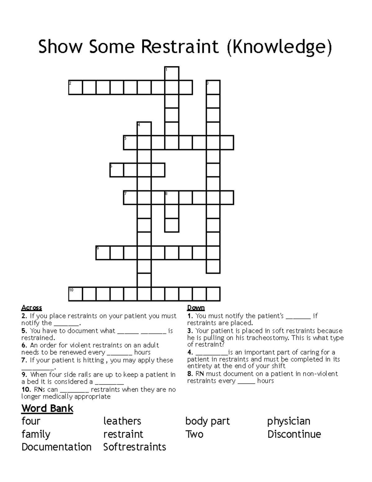 Show Some Restraint Knowledge - If you place restraints on your patient ...