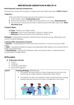 SEMI Detailed Lesson PLAN IN Physical Education 7 - SEMI DETAILED ...