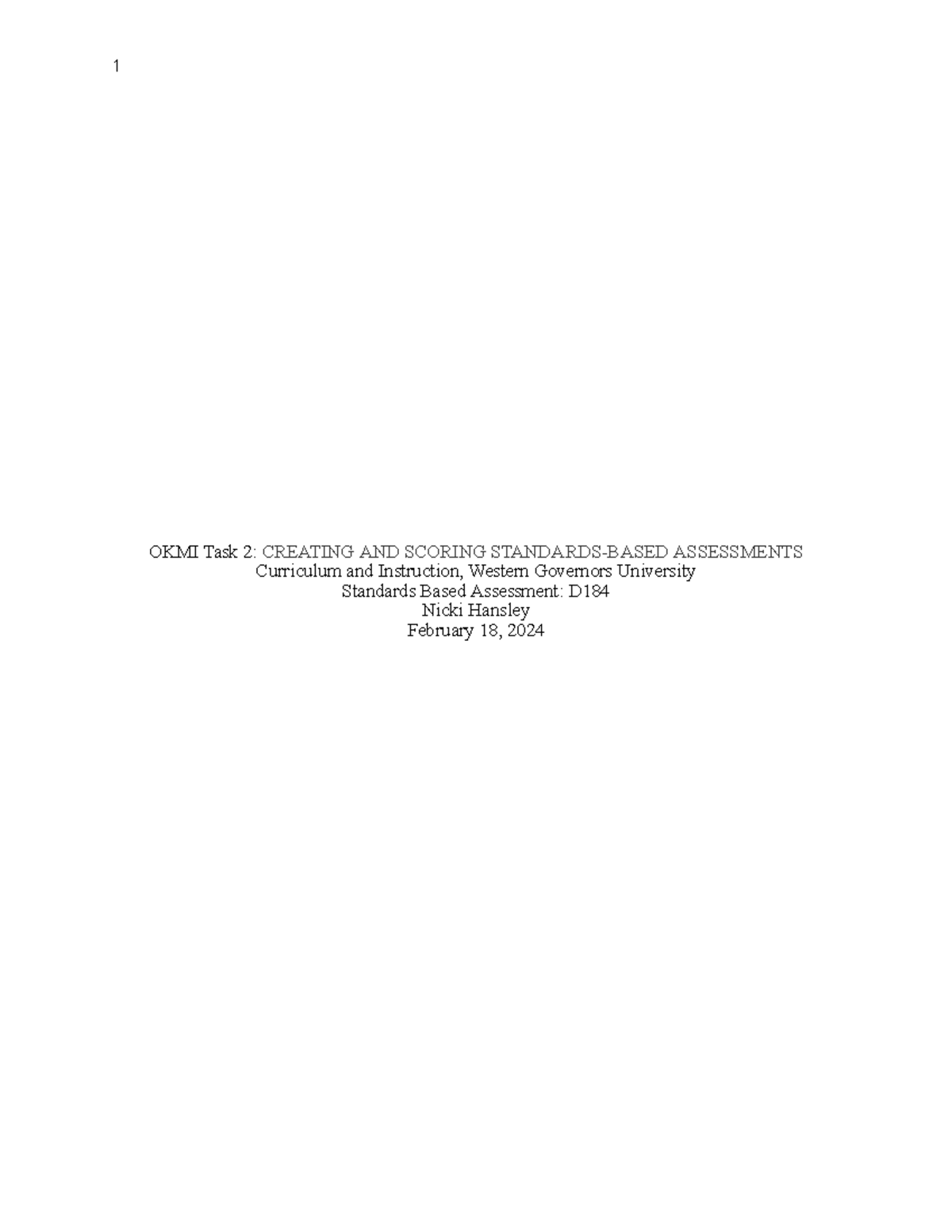 OKMI Task 2 - essay on student data - OKMI Task 2: CREATING AND SCORING ...