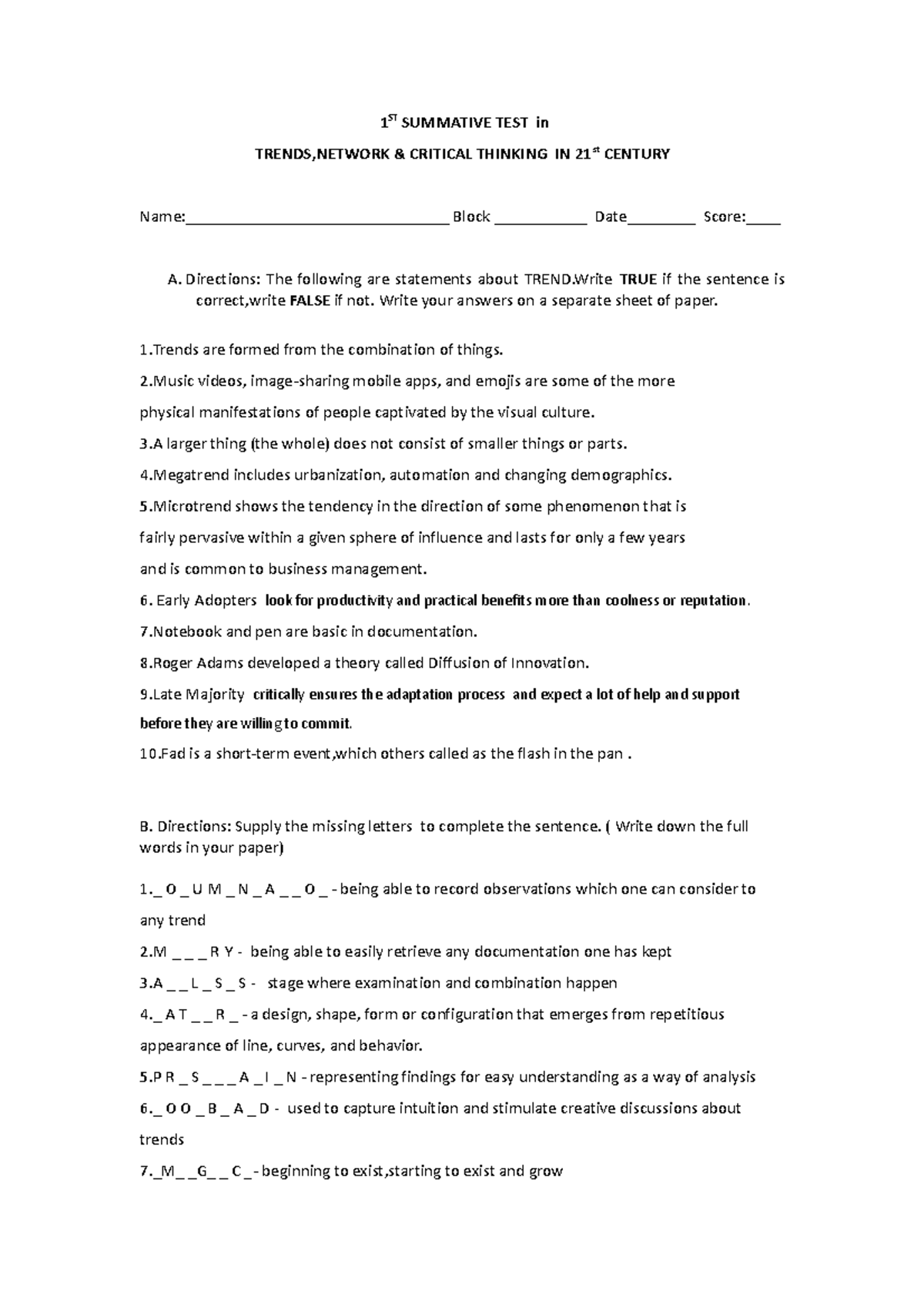1ST Summative TEST in TRENDS - 1 ST SUMMATIVE TEST in TRENDS,NETWORK ...