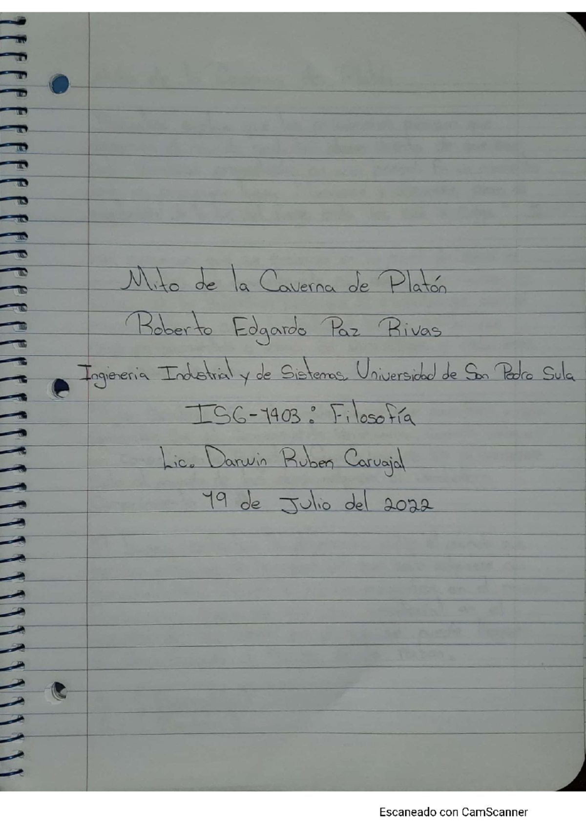 Ensayo Mito de la caverna de Platón Roberto Edgardo Paz - Espanol ...