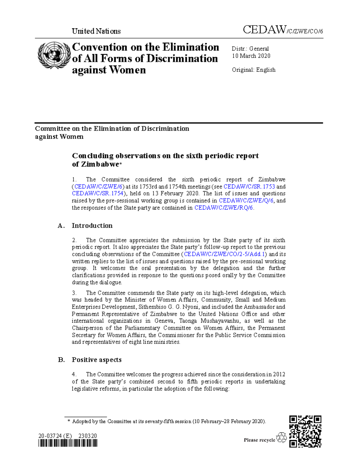 N2006 184 - NOTES - United Nations CEDAW/C/ZWE/CO/ Convention on the ...