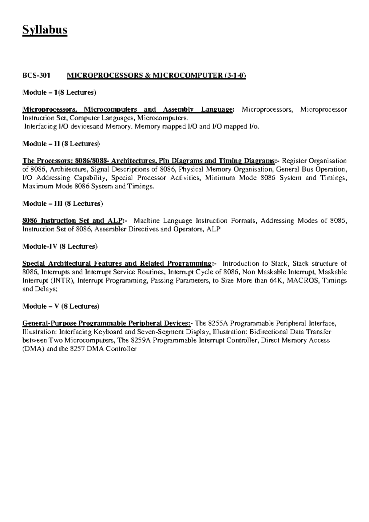 Microprocessorandmicrocomputer - Syllabus BCS-301 MICROPROCESSORS ...
