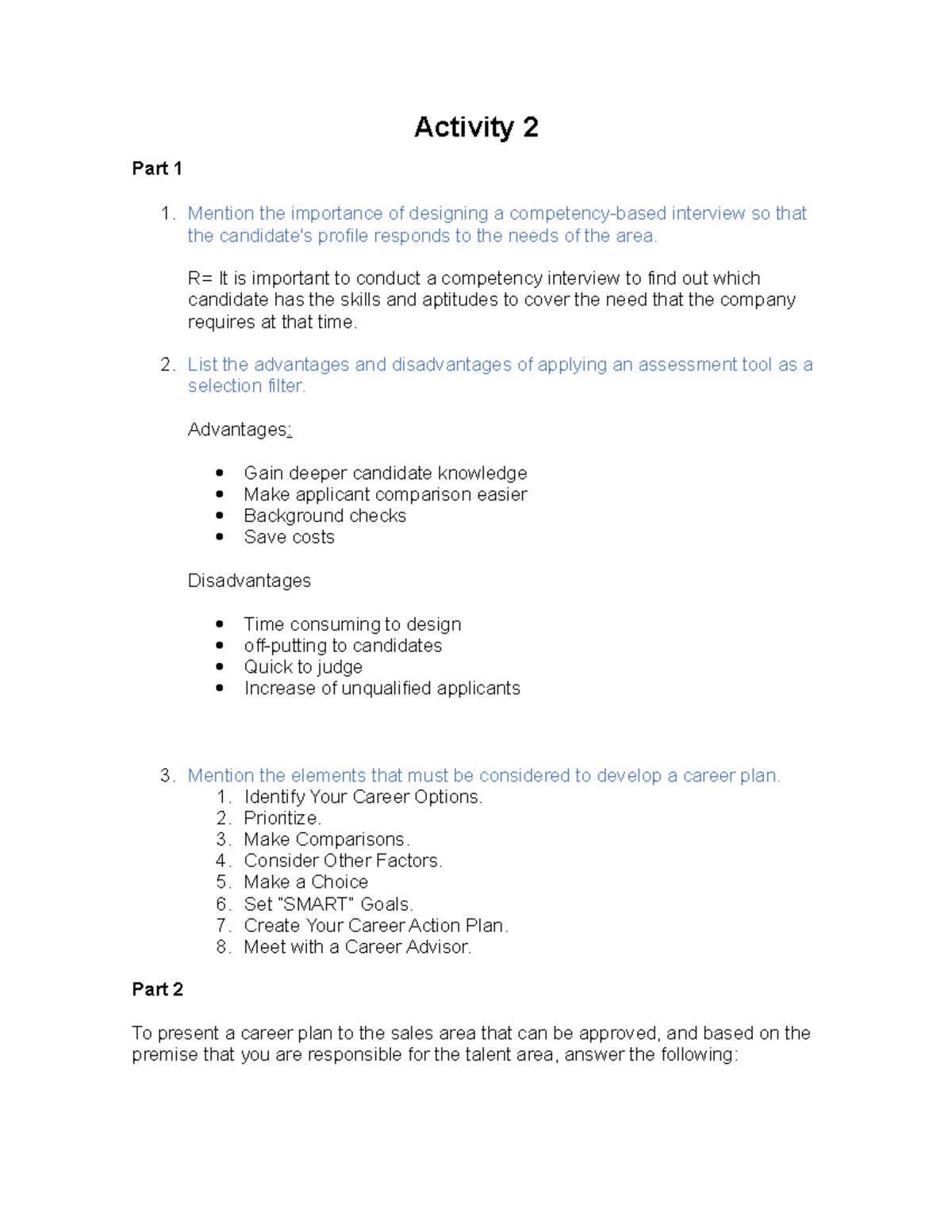 Act. 2 - actividad 2 - Activity 2 Part 1 Mention the importance of ...