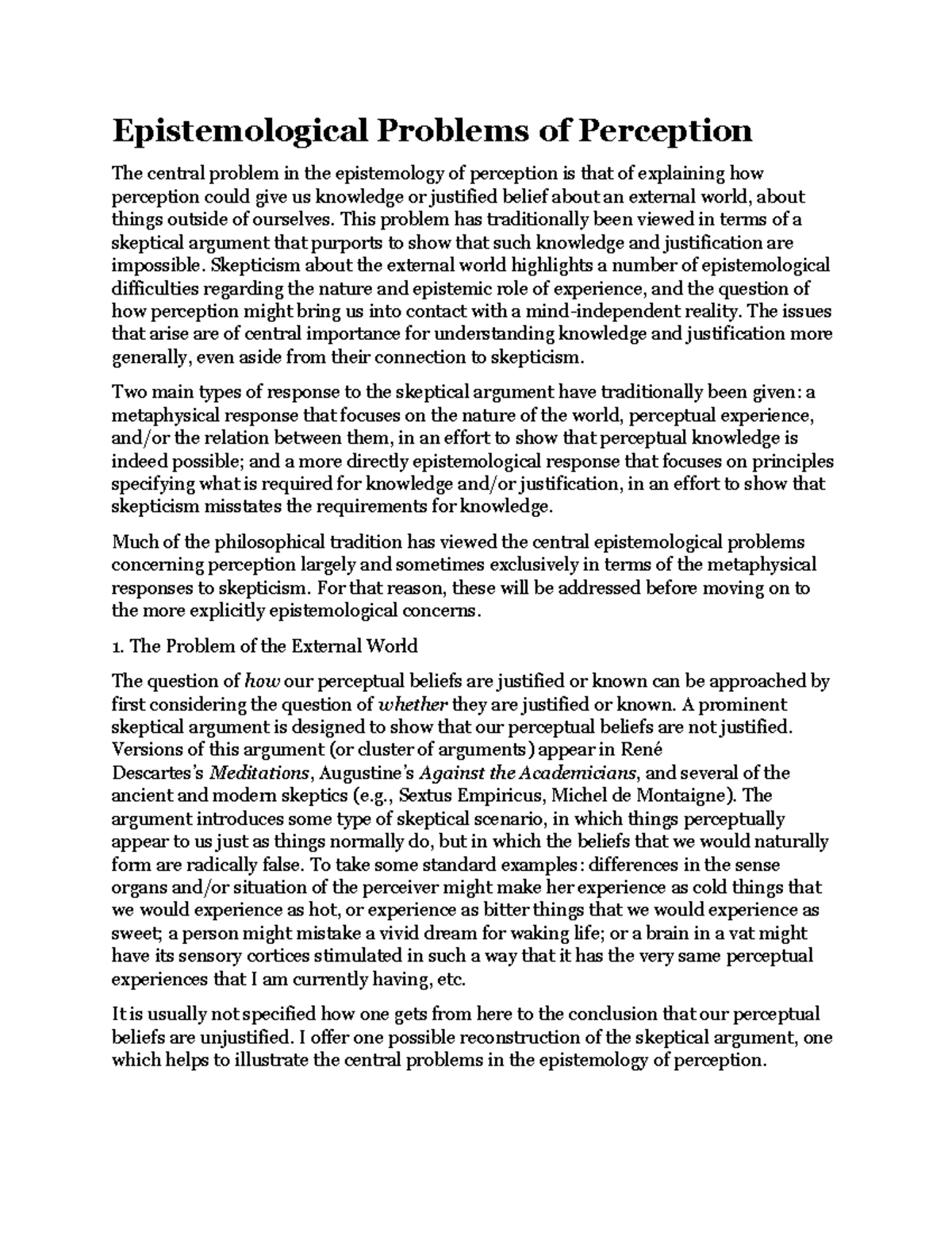 Lecture in Epistemological Problems of Perception - Epistemological ...