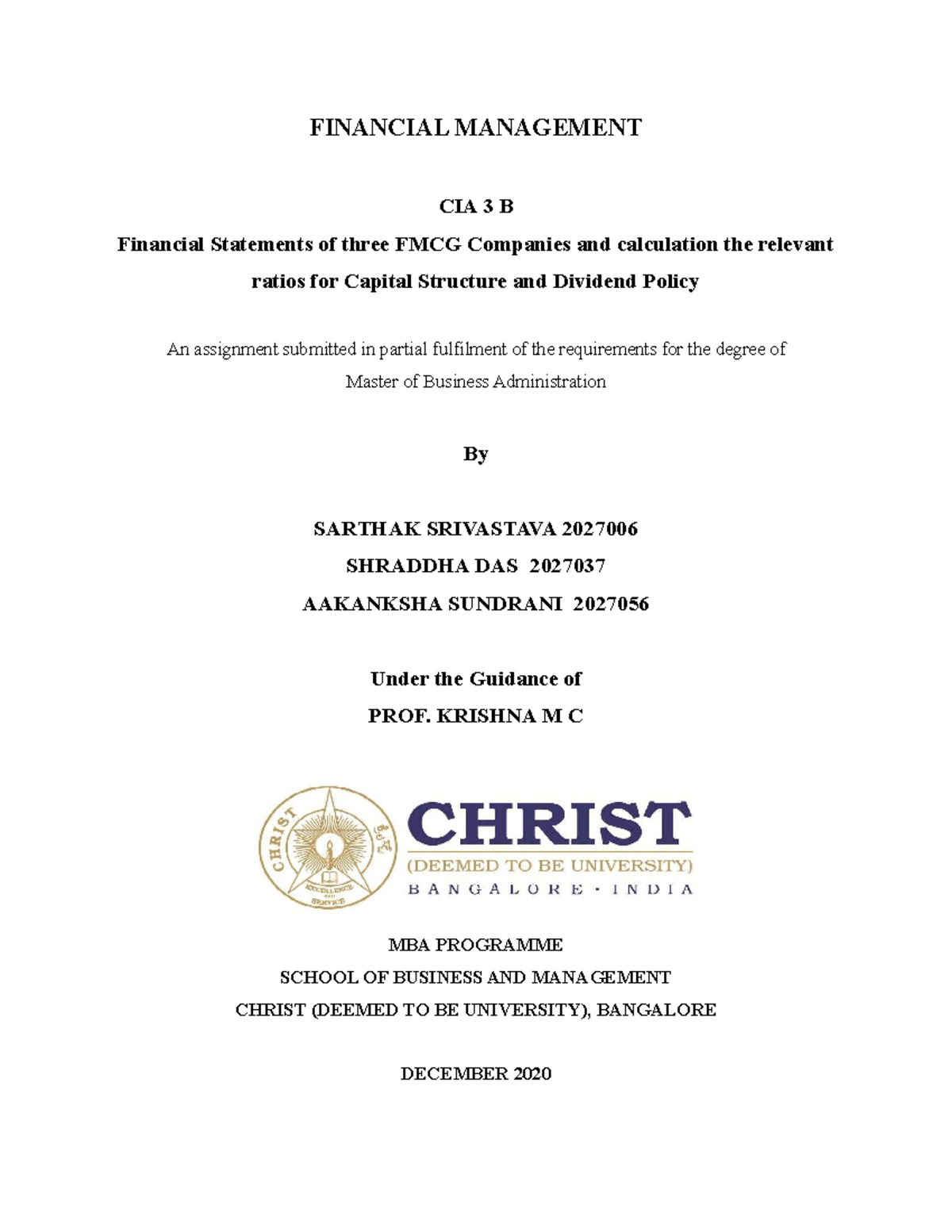 FM CIA 3 LIZA - Financial management - FINANCIAL MANAGEMENT CIA 3 B Financial Statements of ...