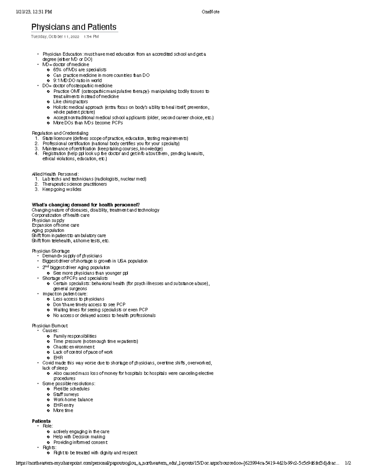 Module 4- Physicians and Patients - 1/21/23, 12:31 PM OneNote - Studocu