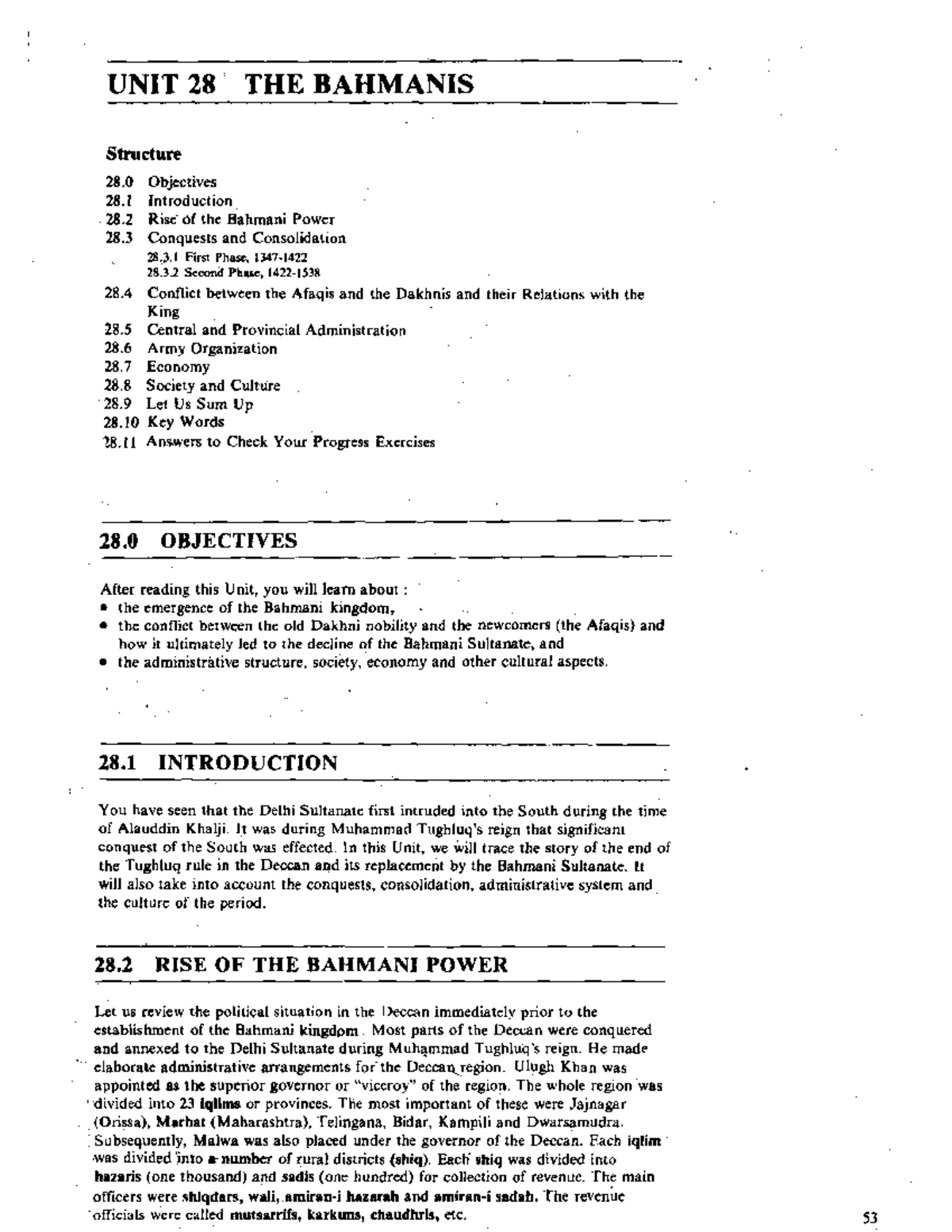 Unit-28 - Graduation student - ####### UNIT 28 : THE BAHMANIS Structure ...