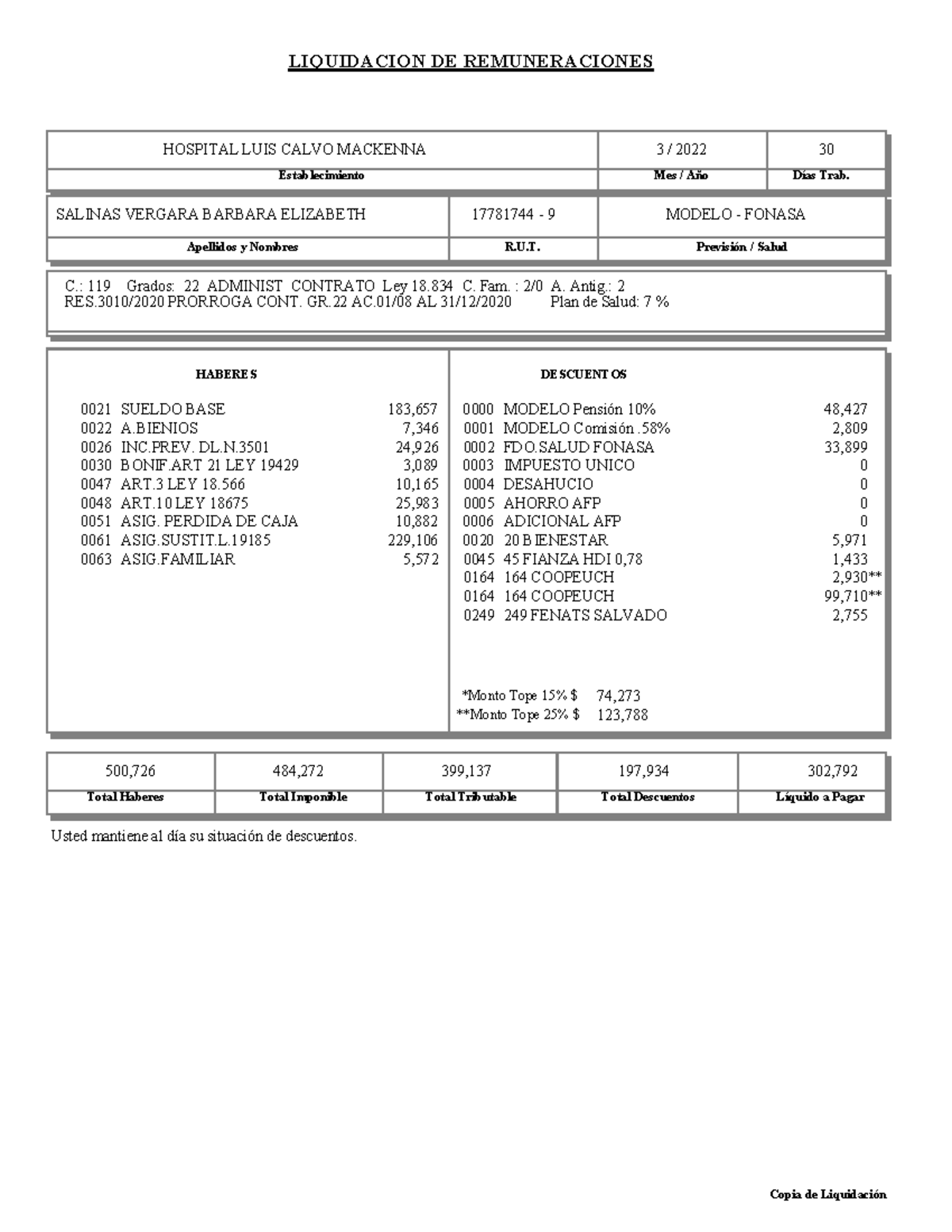 Salinas Vergara Marzo - Kzks - Establecimiento Mes / Año LIQUIDACION DE ...