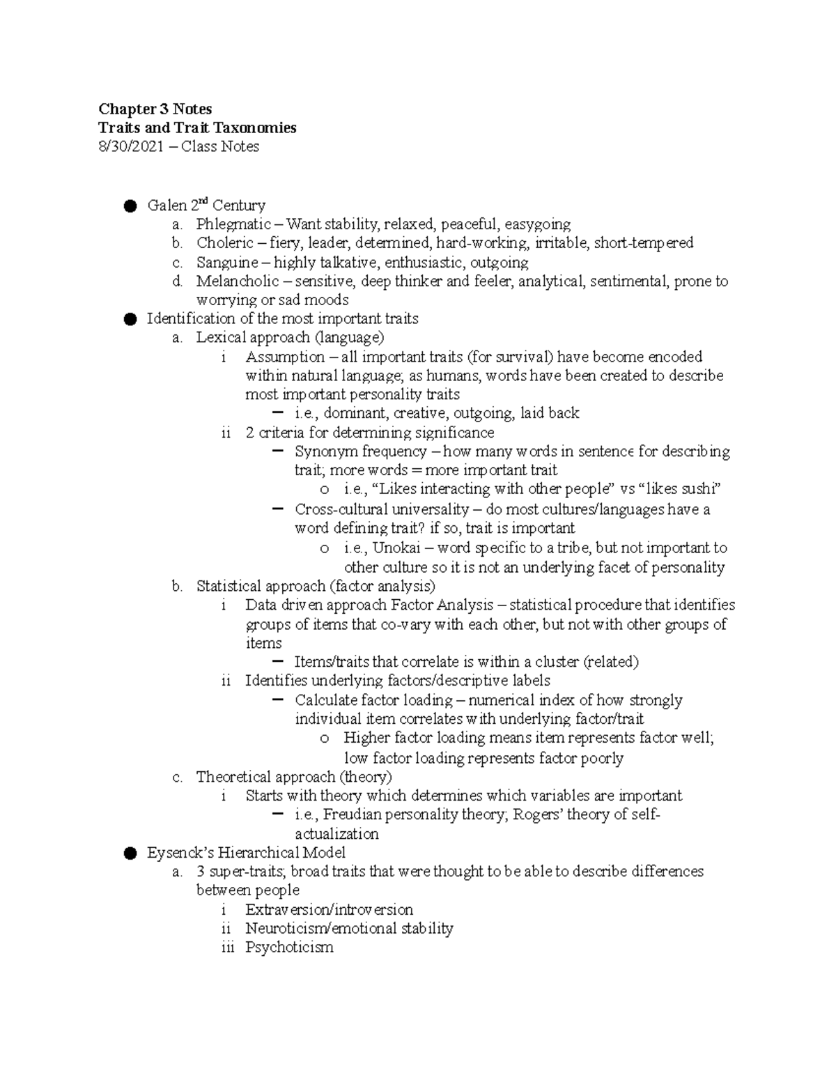 Chapter 3 Notes - Traits and Trait Taxonomies The identification of ...