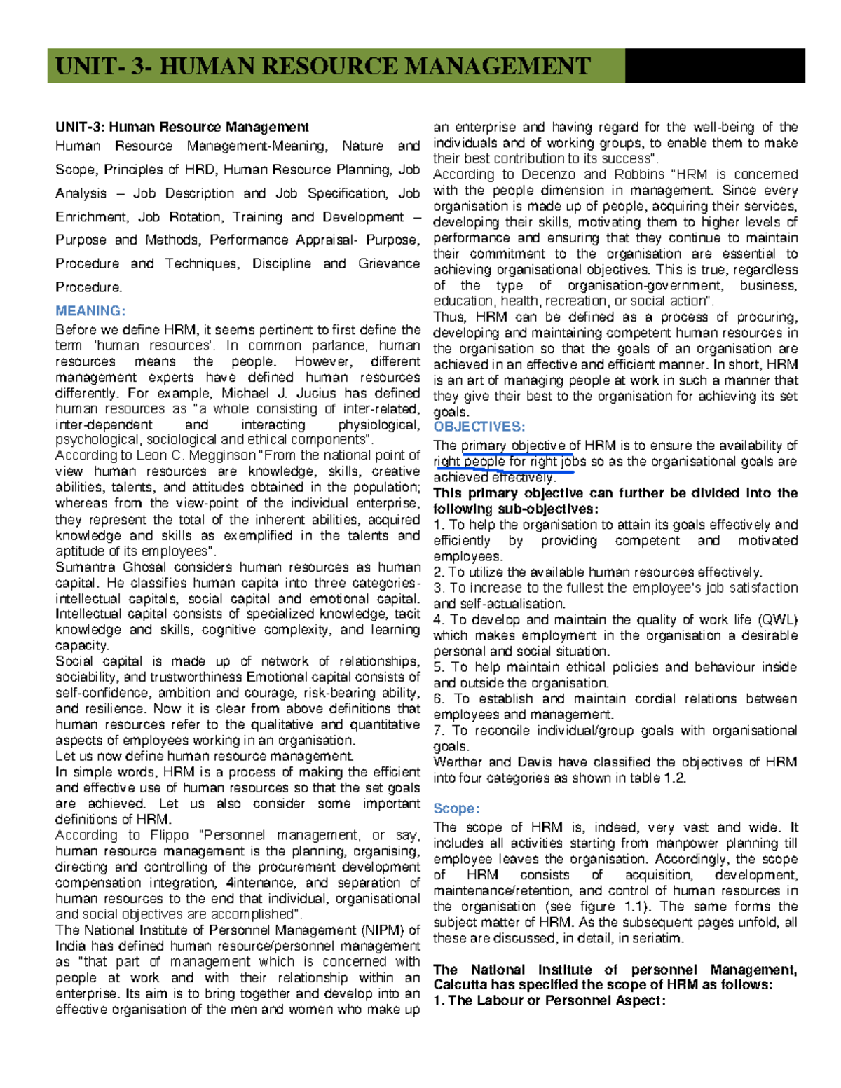 Unit - 3- Notes - Human Resource Management-final-2 - UNIT-3: Human ...
