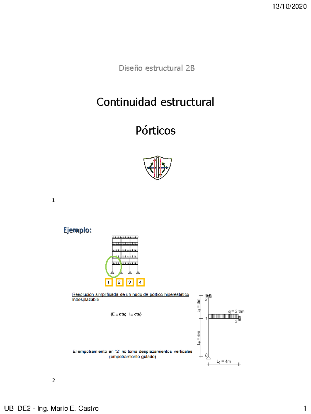 UB DE2B 10 porticos 2020 - Continuidad estructural Pórticos Diseño ...