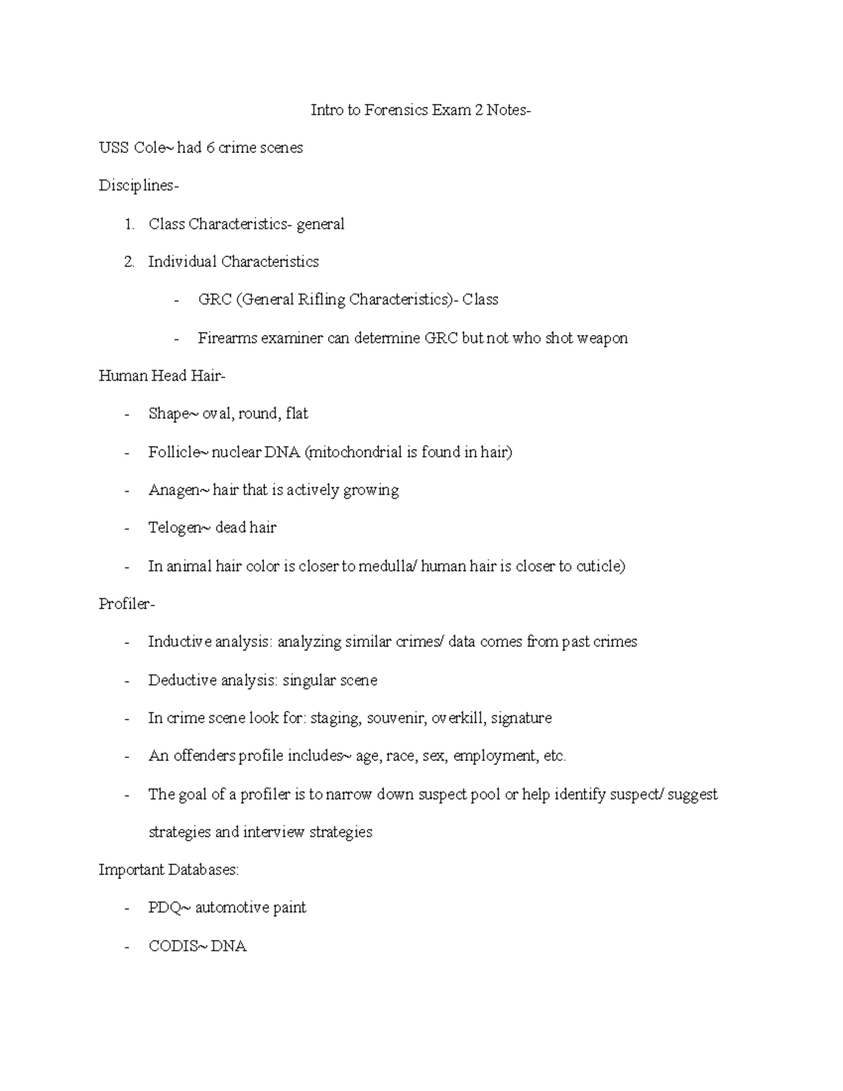 Intro to Foreniscs Notes- exam 2 notes - Intro to Forensics Exam 2 ...