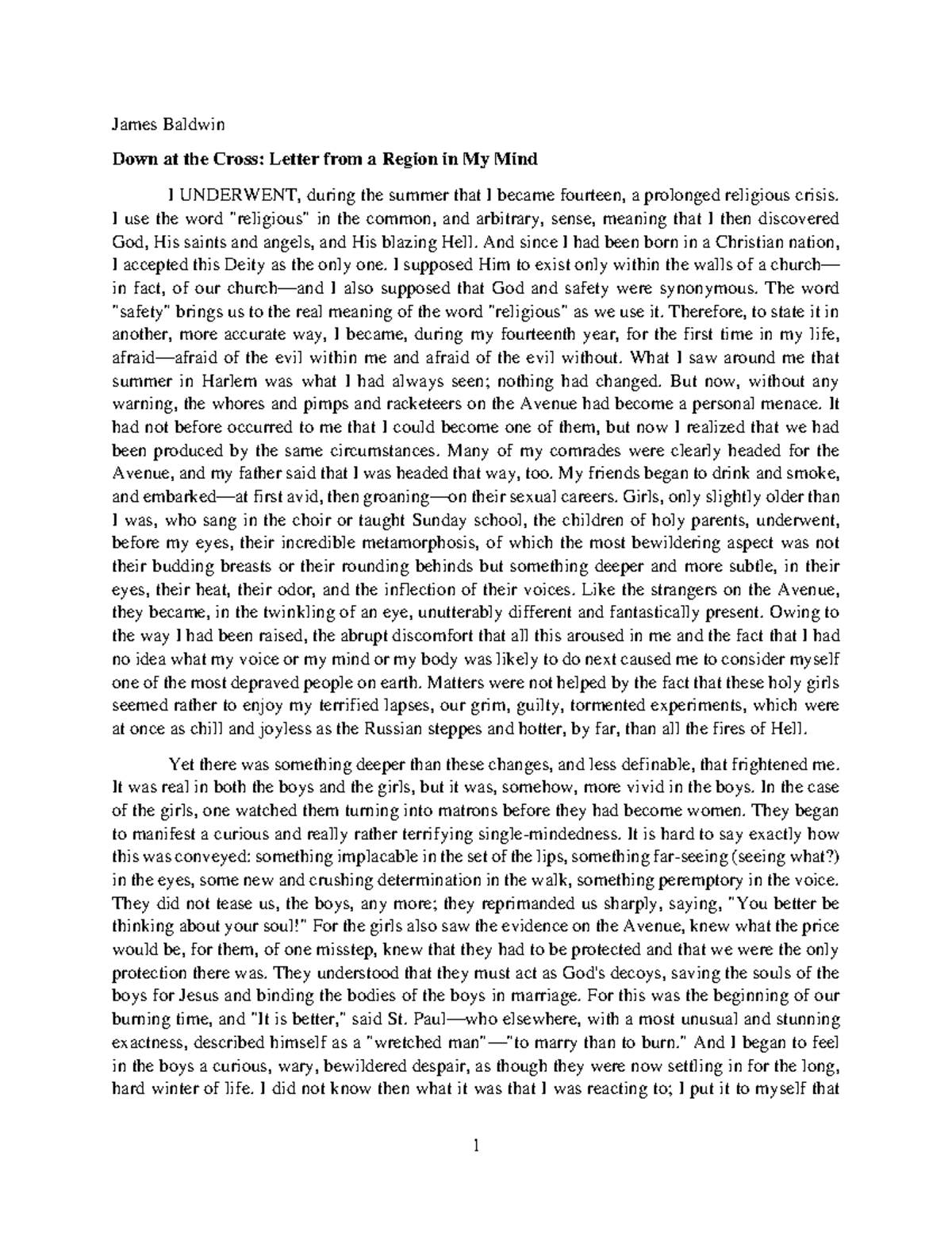 James Baldwin - Letter from a Region in My Mind - James Baldwin Down at ...