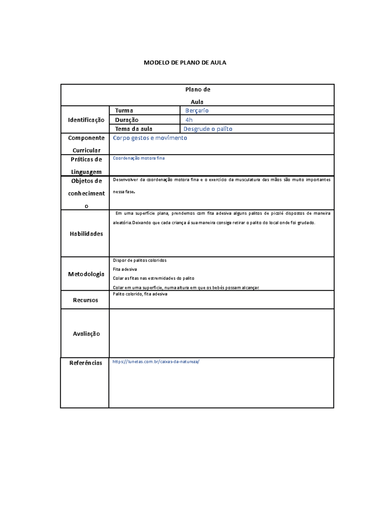 Modelo plano de aula aula individual - MODELO DE PLANO DE AULA Plano de ...