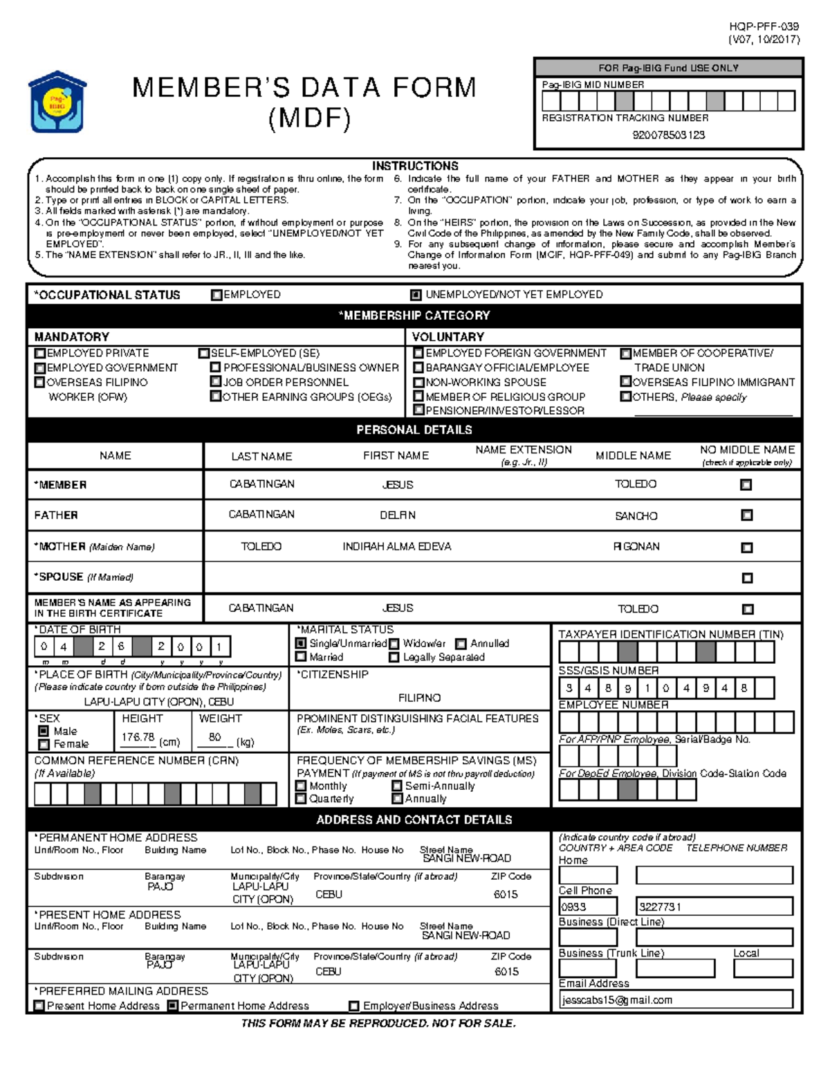 MDF - dasdsa - MEMBER’S DATA FORM (MDF) FOR Pag-IBIG Fund USE ONLY Pag ...