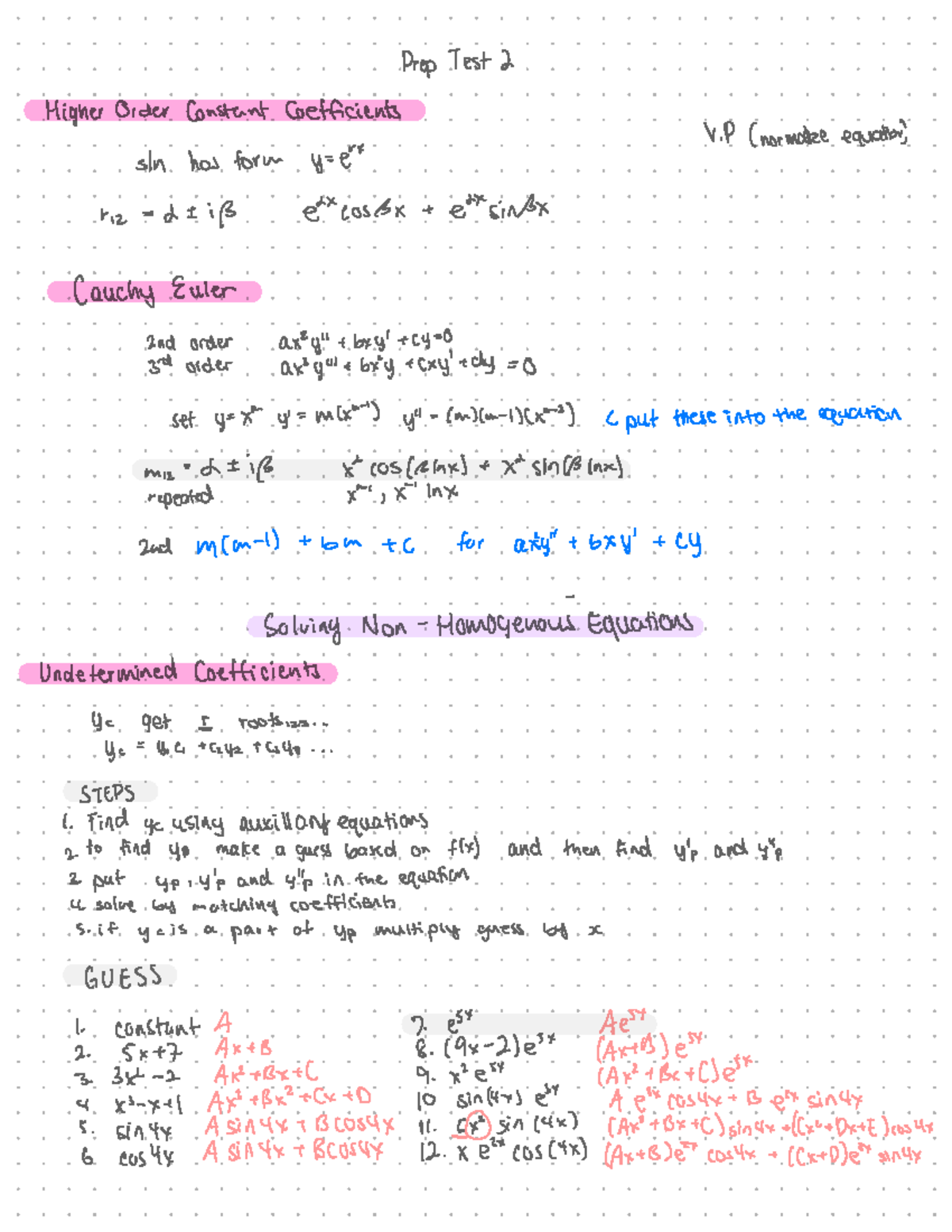 Prep 101 Test 2 Note ( Math 2Z03) - Prep Test 2 Higher Order Constant ...