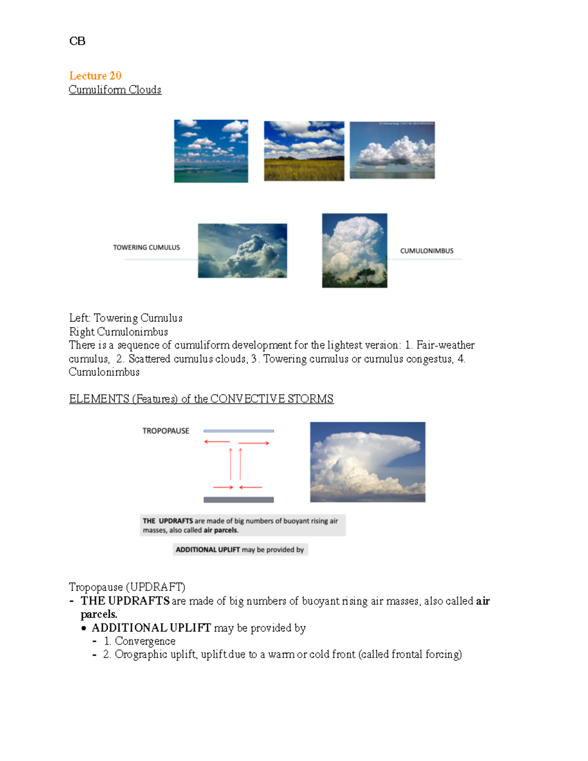 L20 - Professor Loannidou - Lecture 20 Cumuliform Clouds Left: Towering Cumulus Right ...