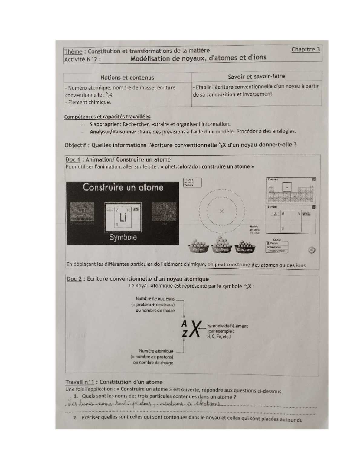Modélisation de noyaux, d'atomes et d'ions Exercices Physique 2nde ...