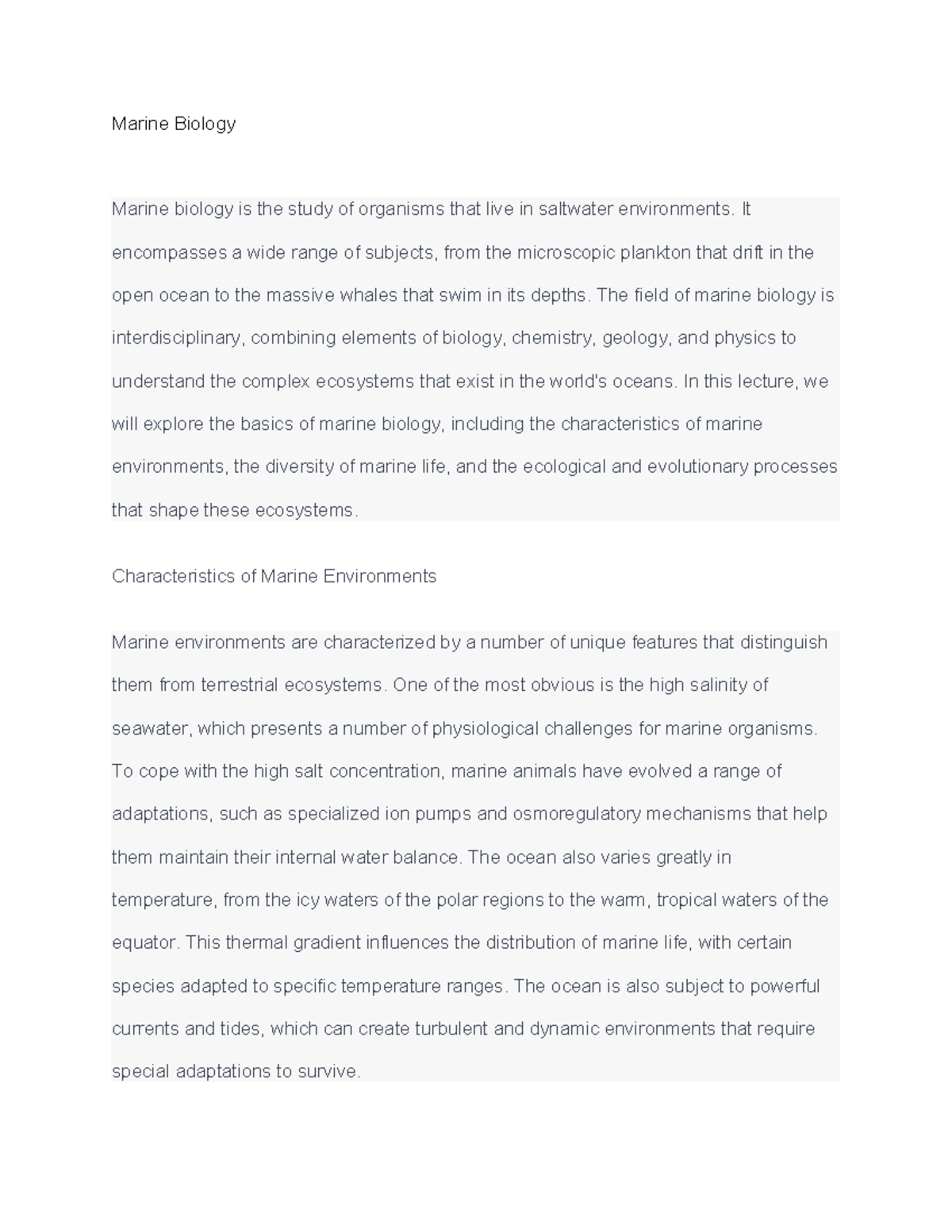 Marine Biology - Marine Biology Marine biology is the study of ...