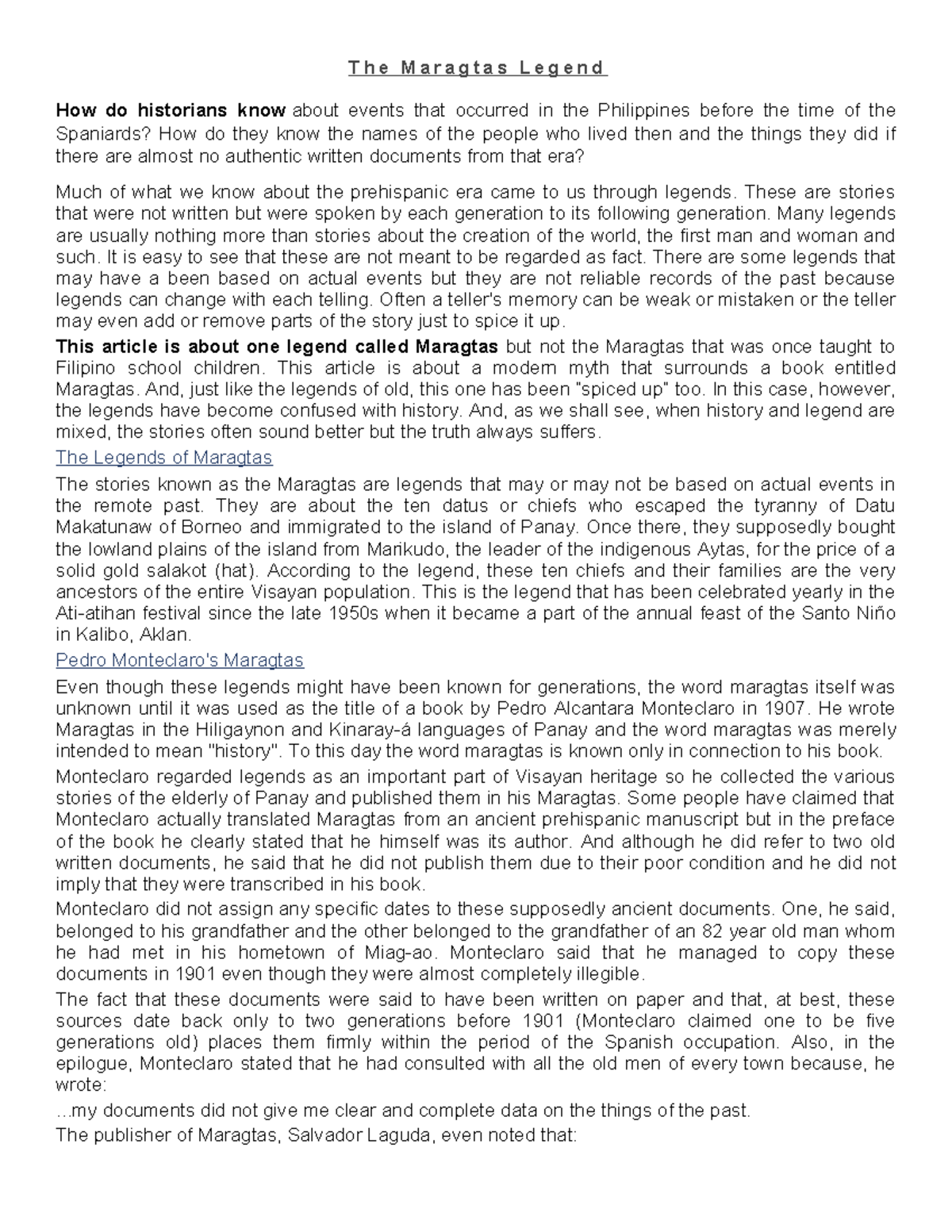 The-Maragtas-Legend - This document explains the Maragtas Code - T h e ...