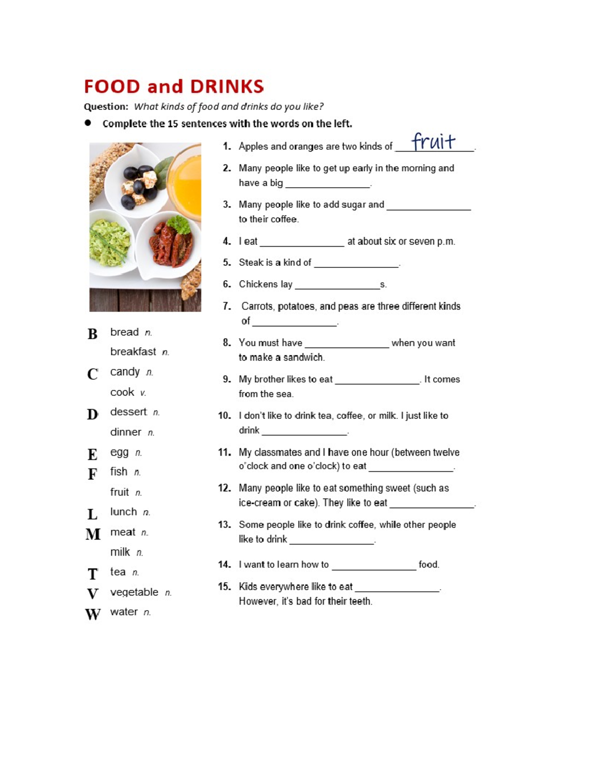 Foodanddrink 9anoesa - Material de Inglês - FOOD and DRINKS Question ...