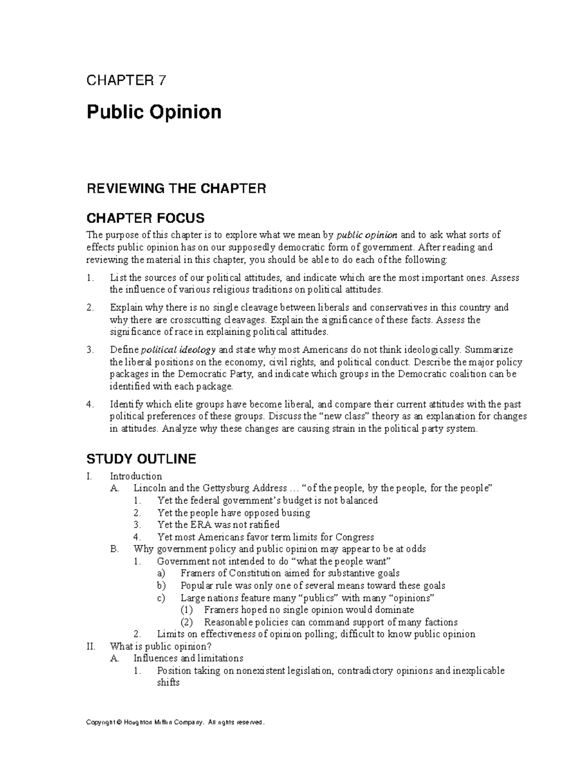 Chapter 7 - CHAPTER 7 Public Opinion REVIEWING THE CHAPTER CHAPTER ...
