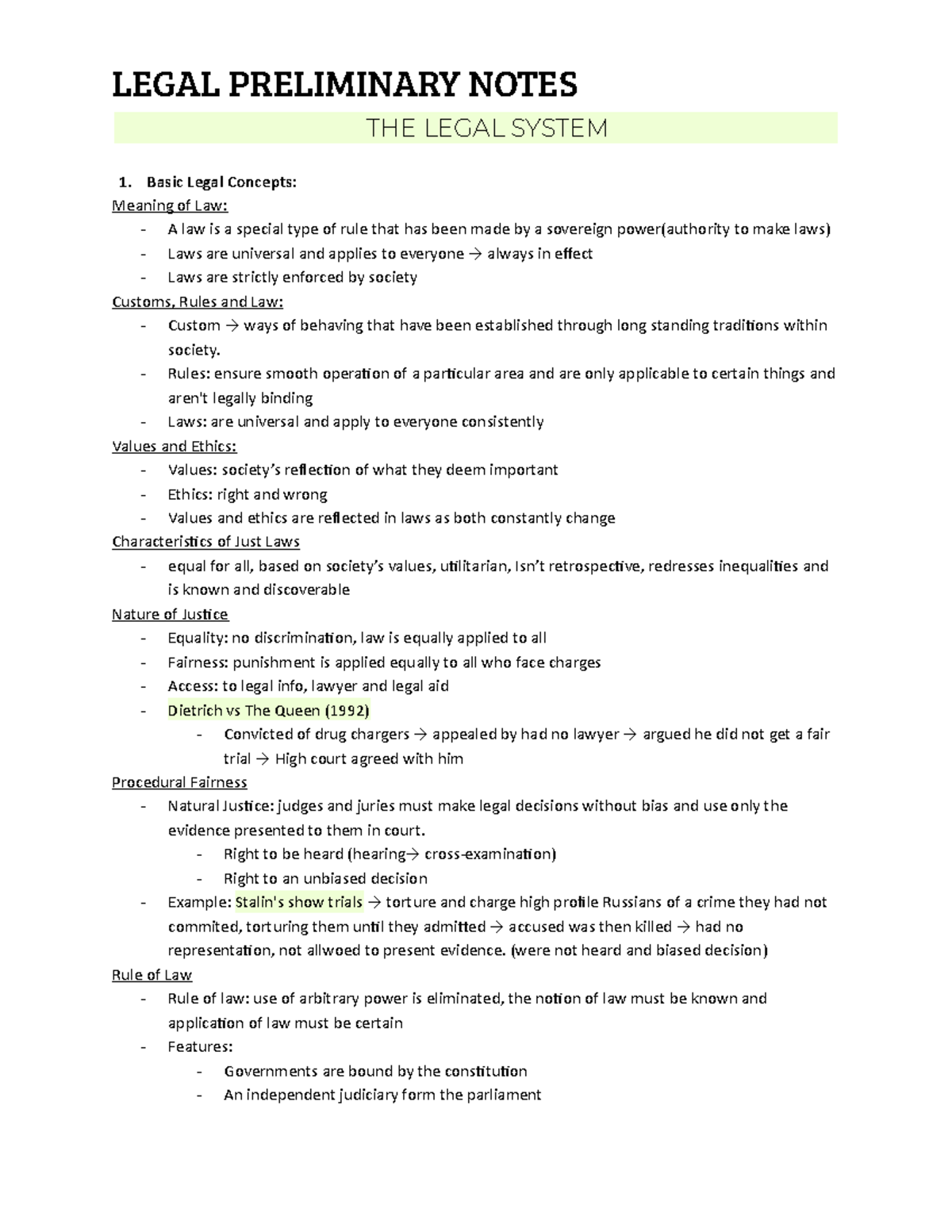 Legal Preliminary Notes - LEGAL PRELIMINARY NOTES THE LEGAL SYSTEM. 1 ...