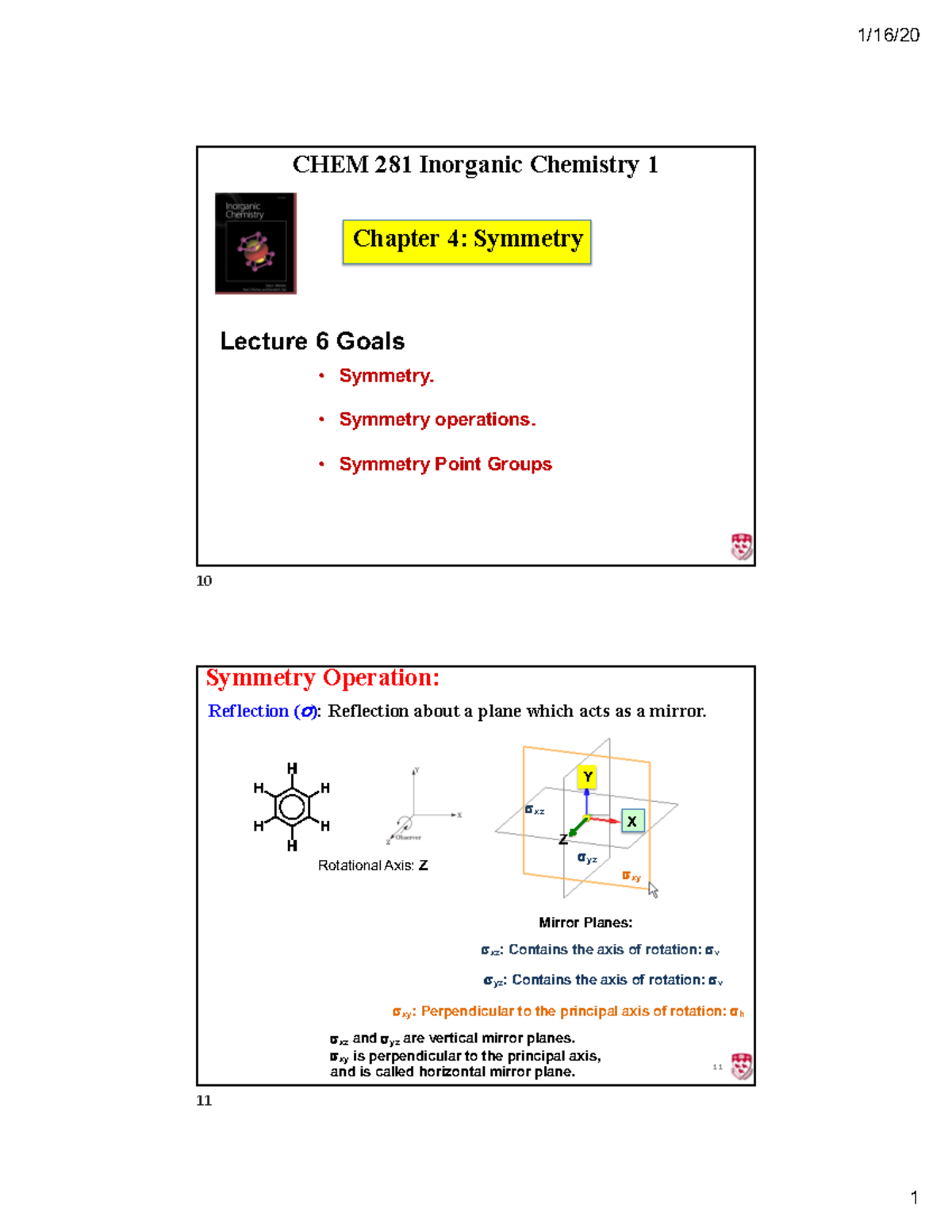 Lecture 6 Symmetry Point Groups Jan 17 2020 - CHEM 281 Inorganic ...