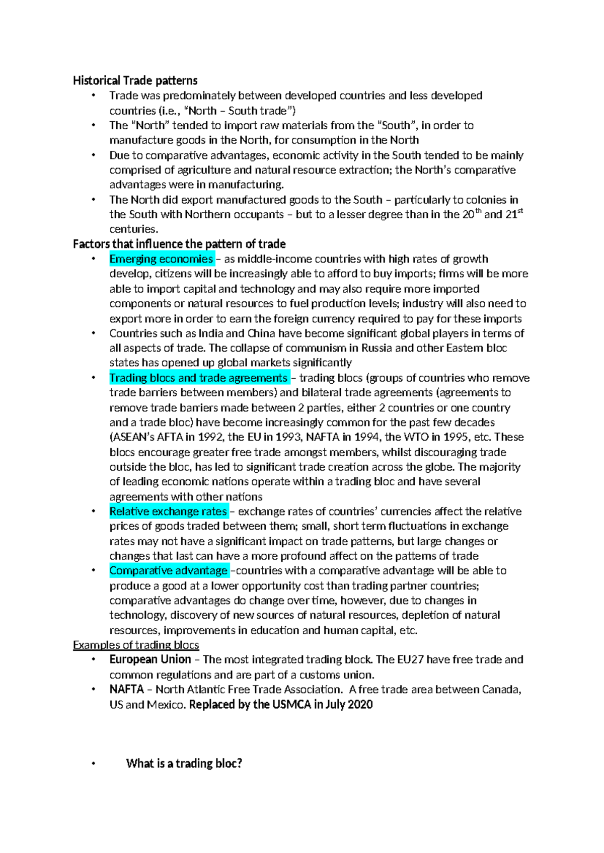 Historical Trade patterns - , “North – South trade”) - The “North ...