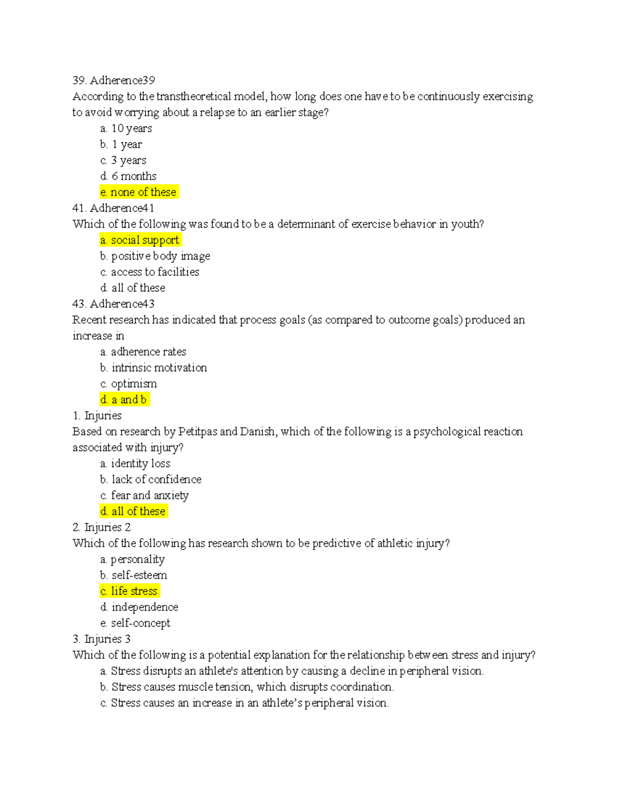 Untitled document - study guide for exam 3 - Adherence According to the ...