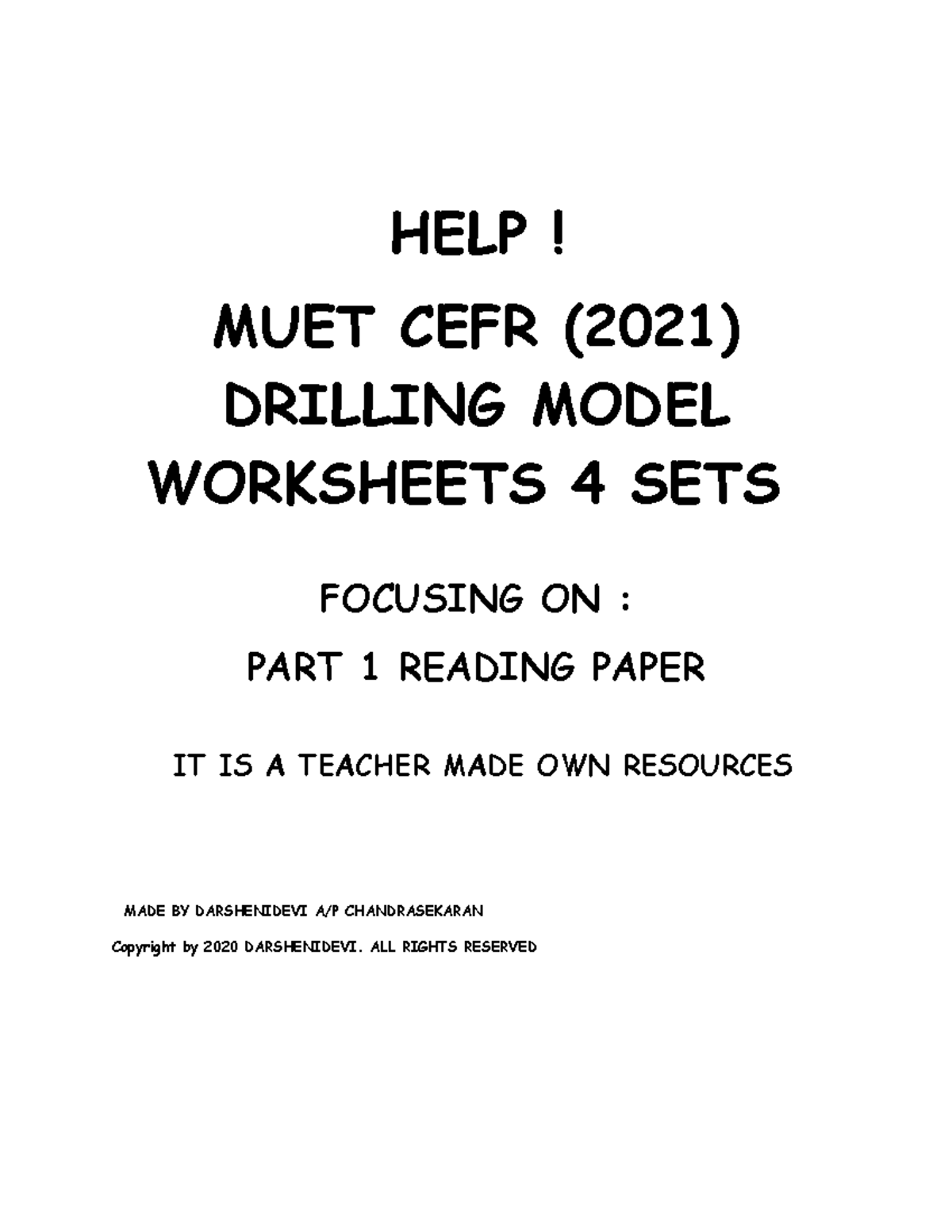 2021 Drilling model worksheets 4 Sets part 1 Reading paper - HELP! MUET ...