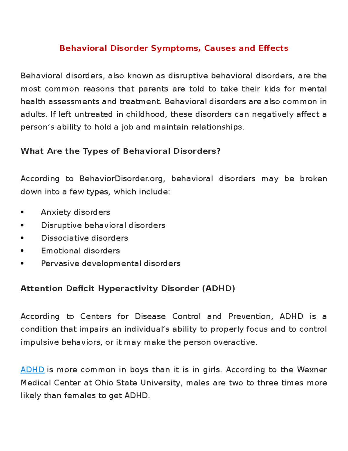 Behavioral Disorder Symptoms Notes - Behavioral Disorder Symptoms ...